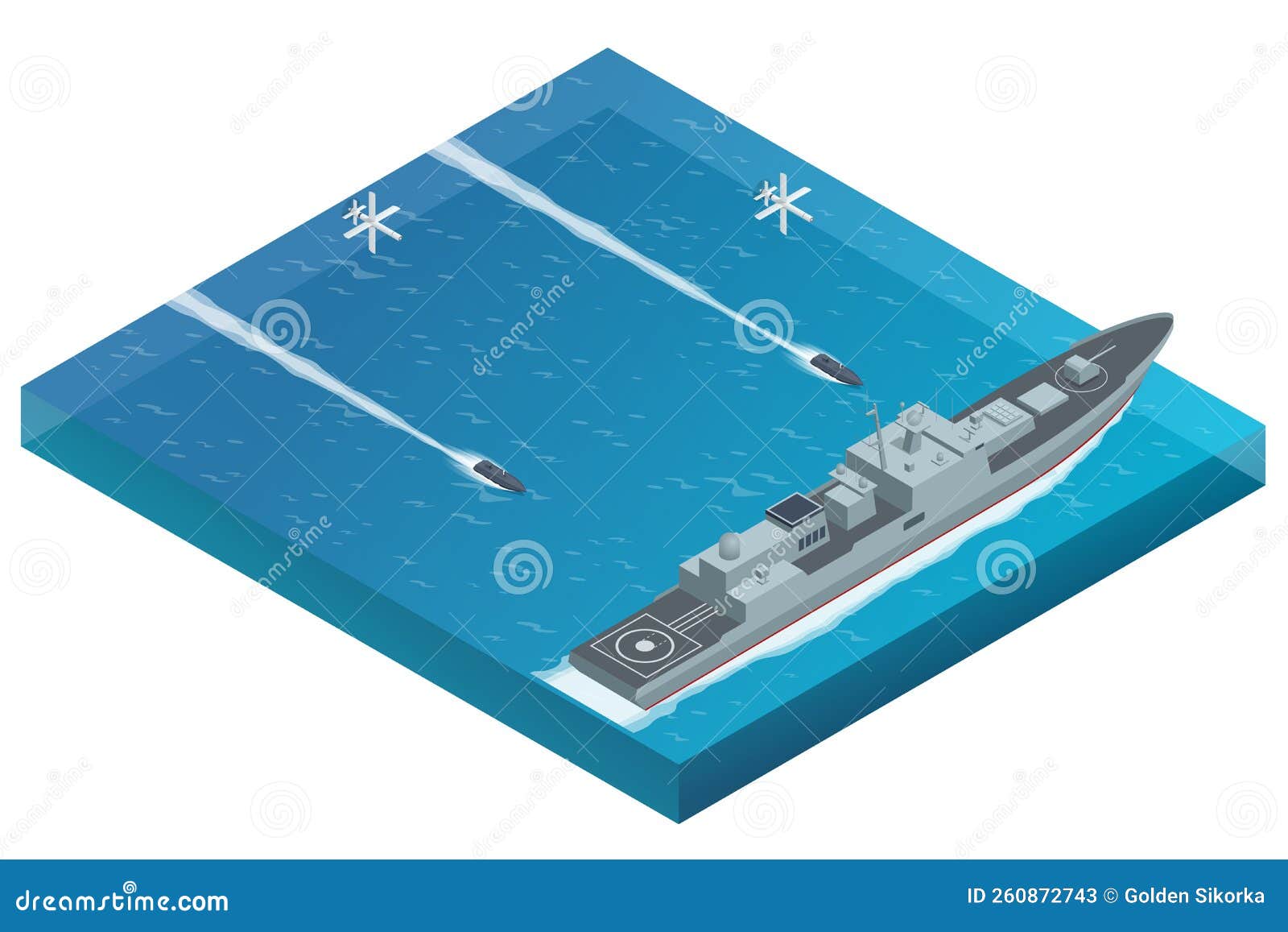 Isometric Attack of a Military Naval Warship with Aerial Drones and ...