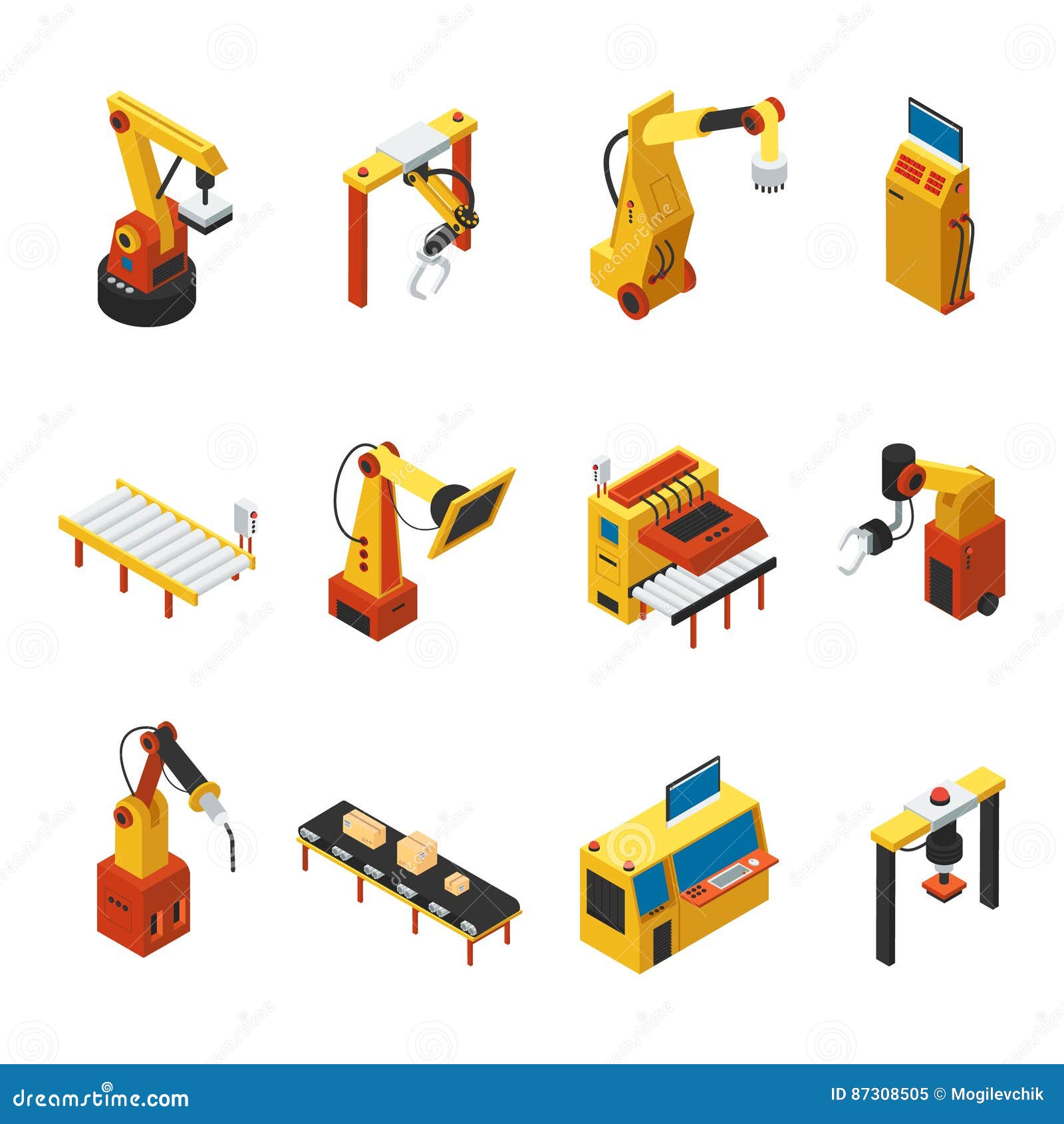 Isometric Automated Production Line Concept With People Robotic Arms ... Isometric Automated Production Line Concept With People Robotic Arms ...