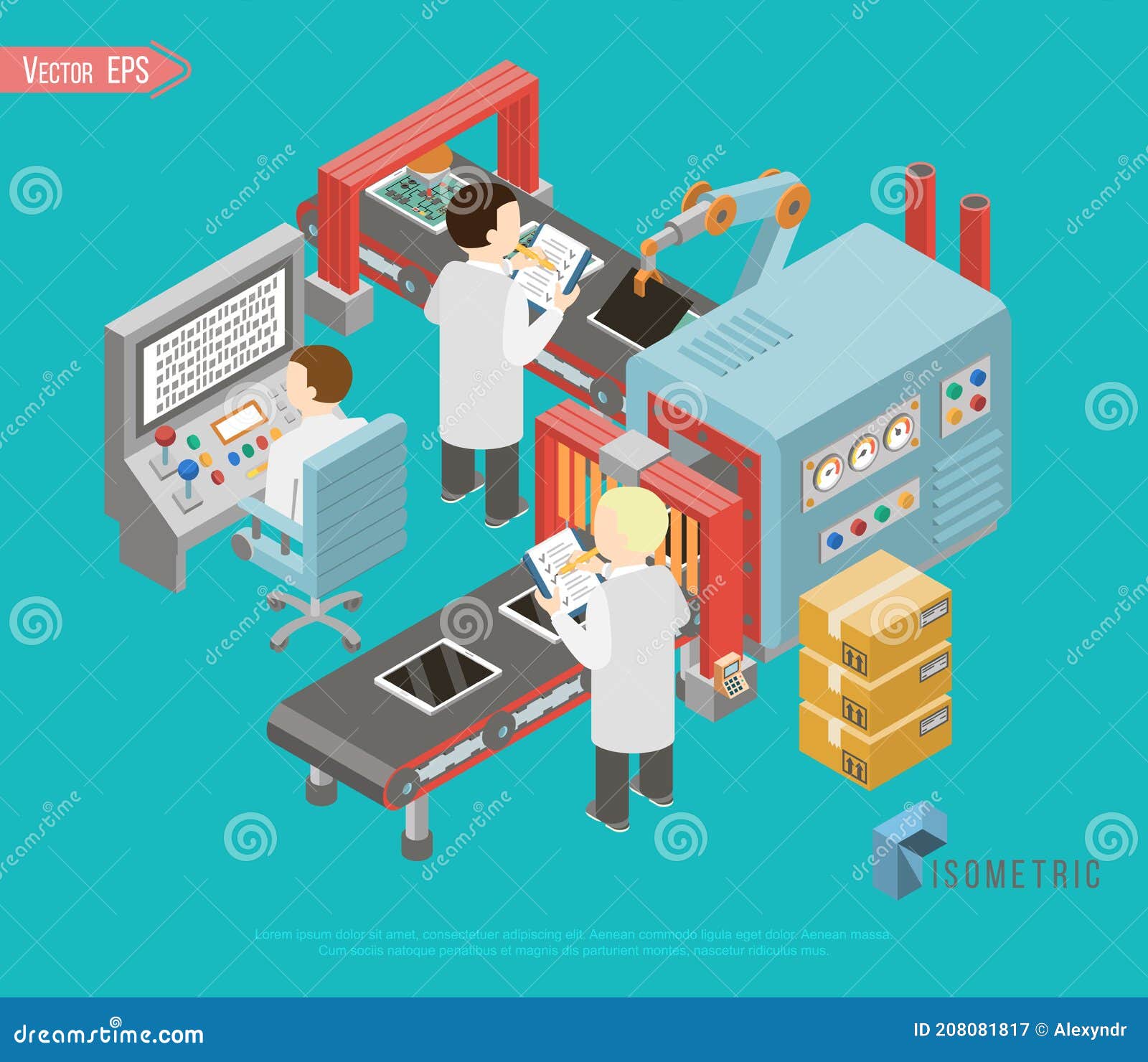 Isometric Automated Production Line Concept with People Robotic Arms ... Isometric Automated Production Line Concept with People Robotic Arms ...