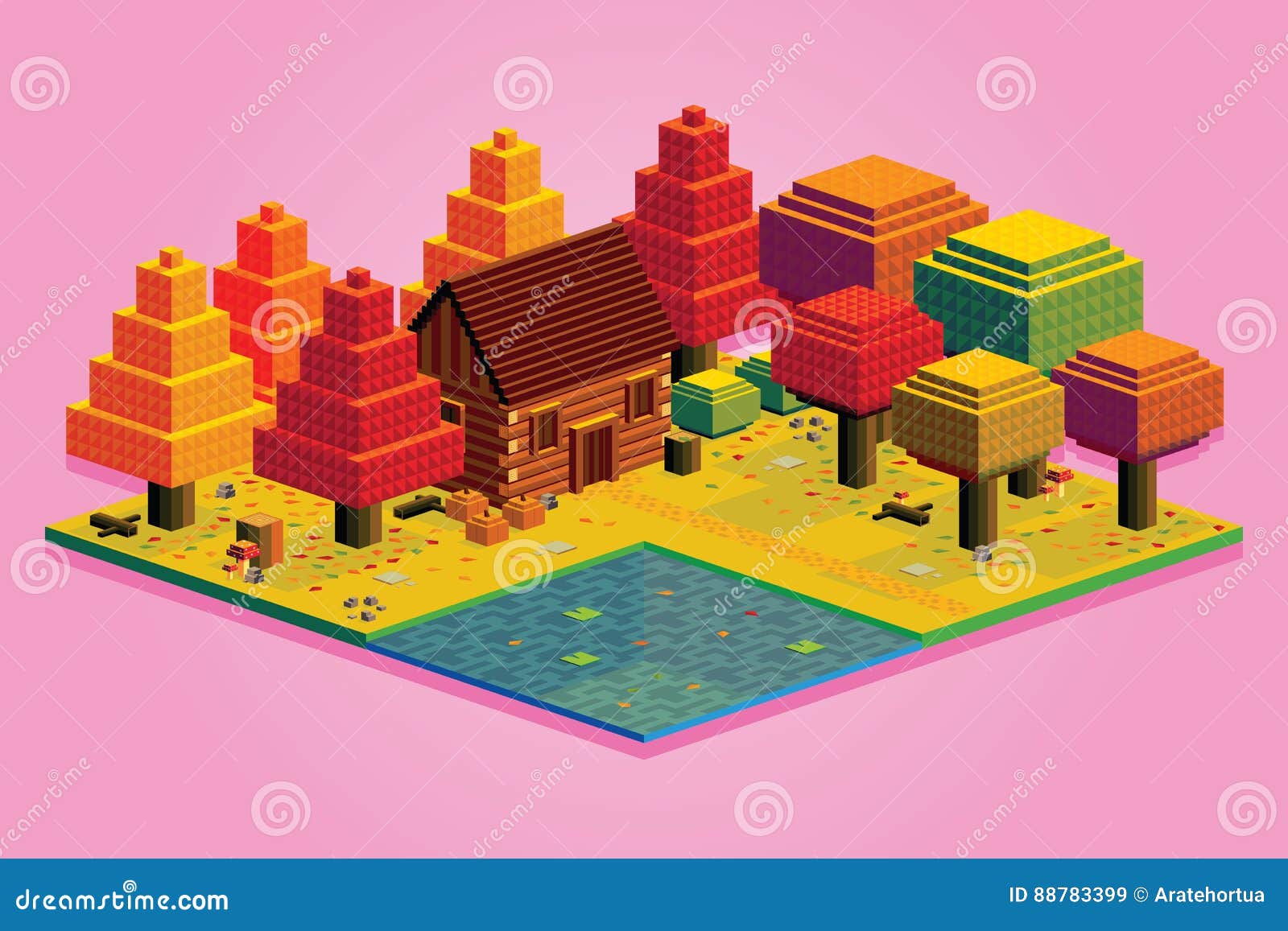 Isometric Autumn Forest Scene Isolated Illustration Stock Illustration ...