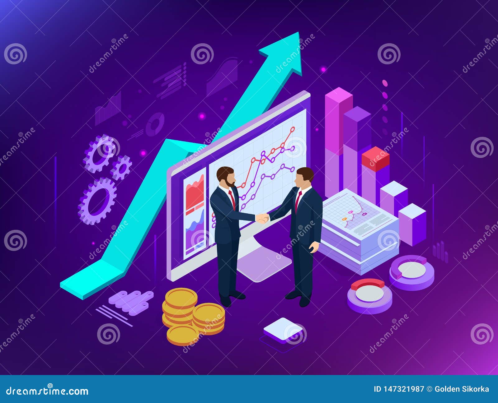 Isometric B2B Sales Method. Partners Shaking Hands. Successful ...