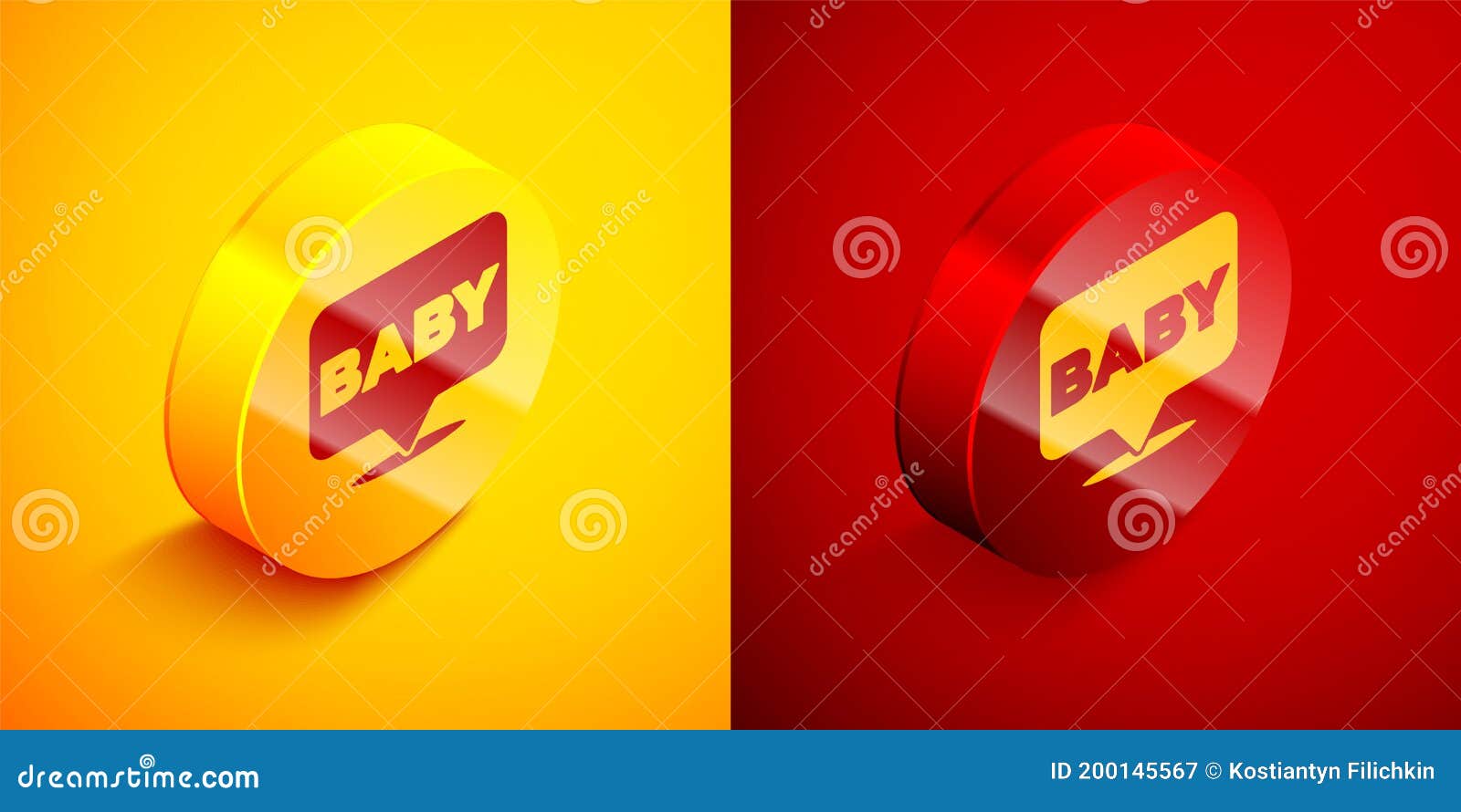 Isometric Baby Icon Isolated on Orange and Red Background. Circle ...