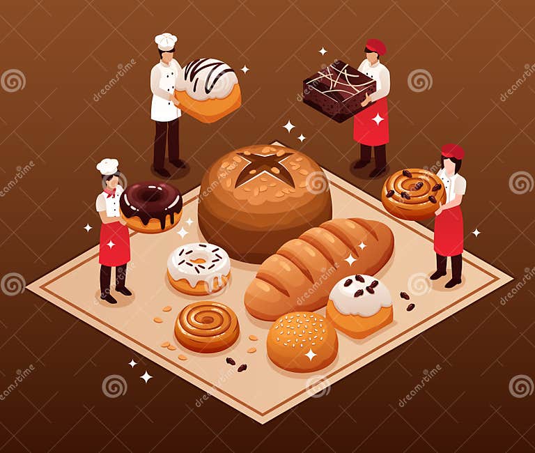 Bakery Composition Background in Isometric View Stock Illustration - Illustration of oven ...