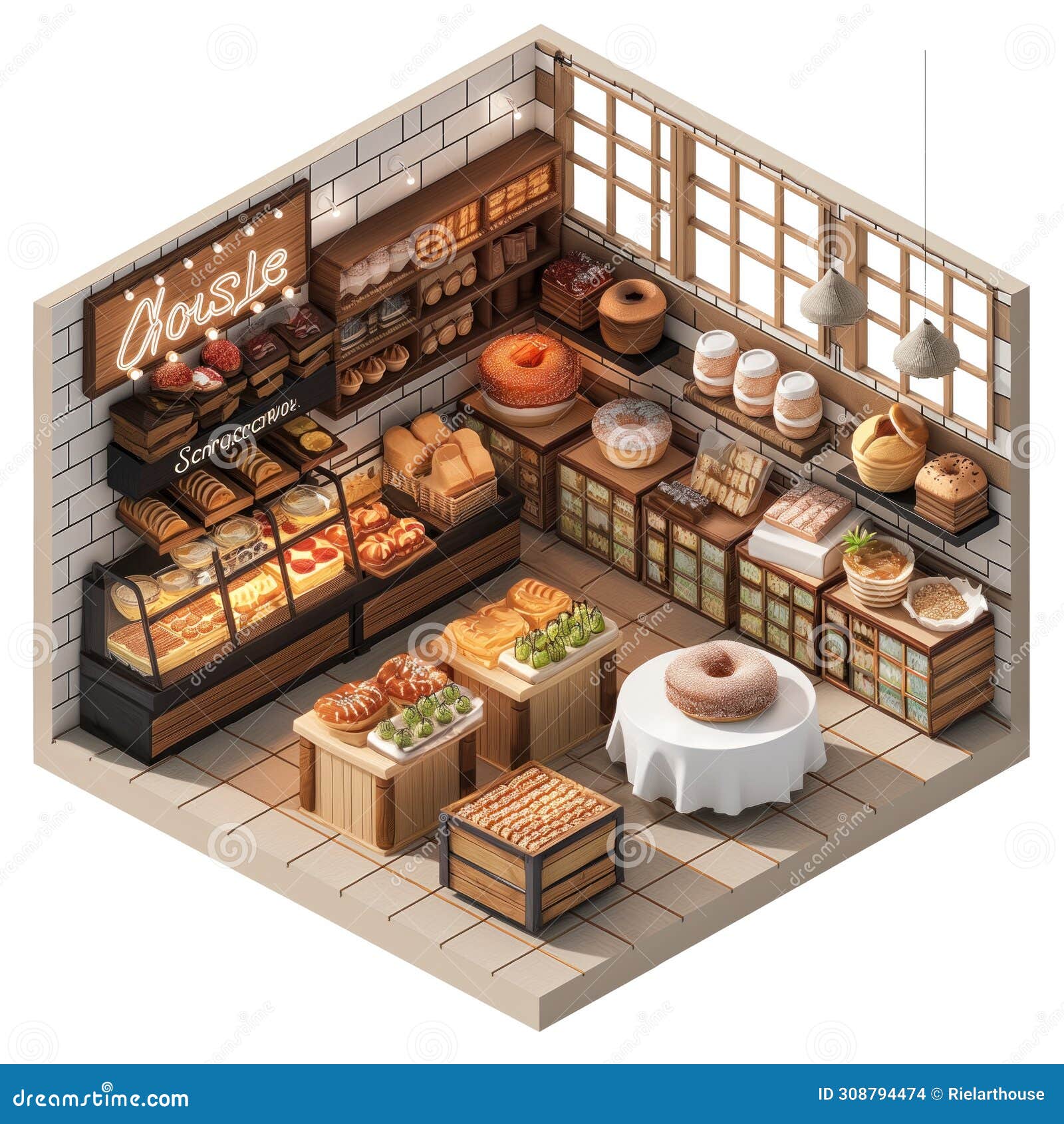 Isometric Bakery Shop Interior Design Stock Illustration - Illustration ...