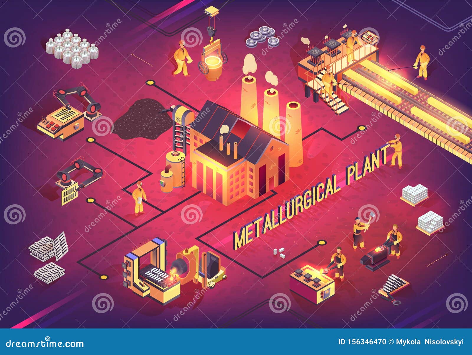 Isometric Banner of Metallurgical Plant at Work Stock Vector ... Isometric Banner of Metallurgical Plant at Work Stock Vector ...