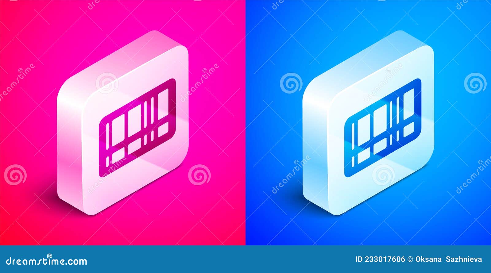 Isometric Barcode Icon Isolated on Pink and Blue Background. Silver ...