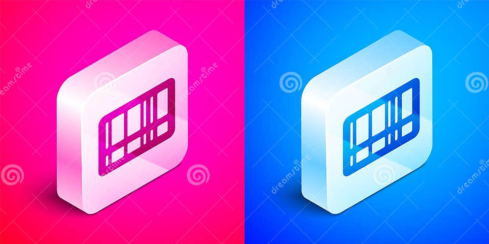 Isometric Barcode Icon Isolated on Pink and Blue Background. Silver ...