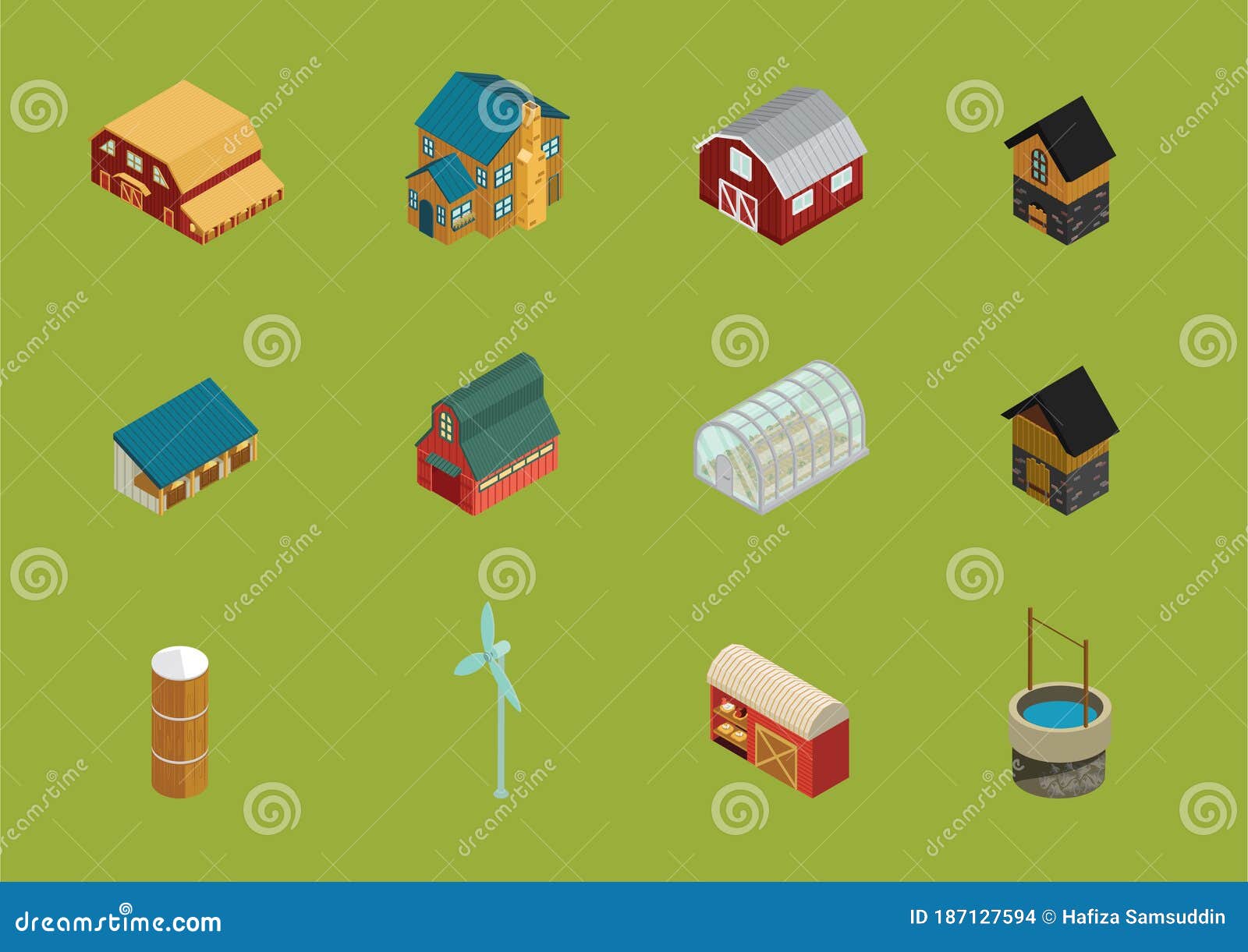 Isometric Barn and Farmhouses. Vector Illustration Decorative Design ...