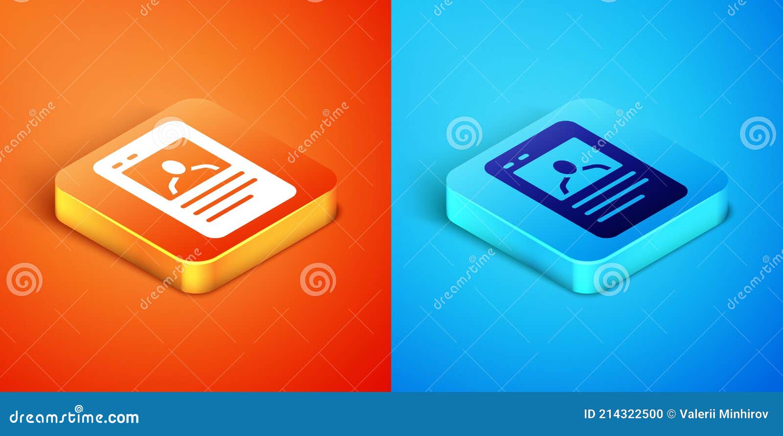 Isometric Baseball Card Icon Isolated on Orange and Blue Background ...