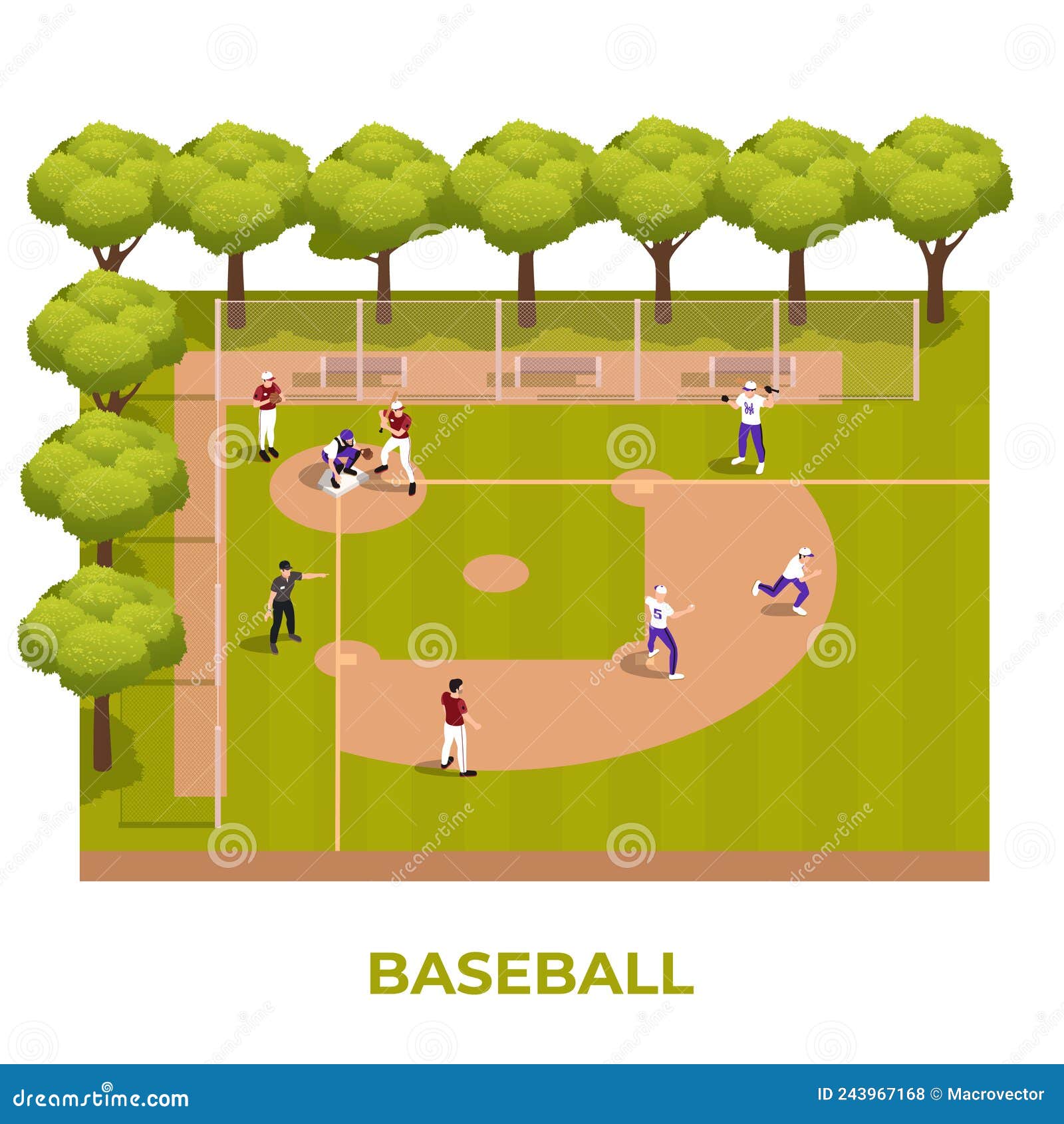 Isometric Baseball Park, Ballpark, Diamond. Modern Stadium Or Arena ...