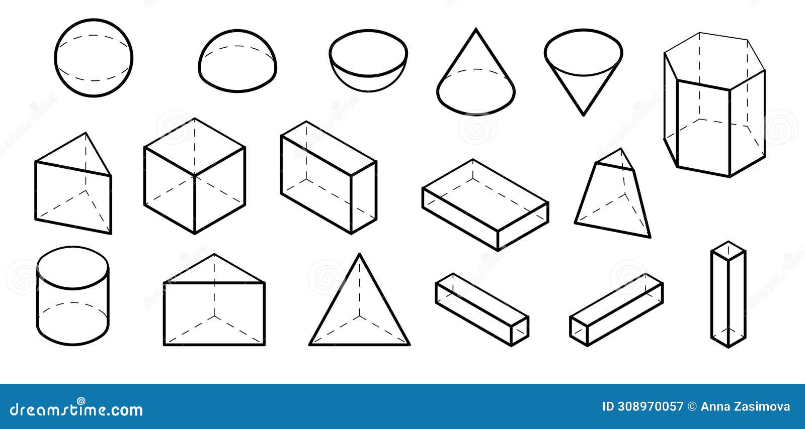 Isometric Basic Geometric Shapes. Black Simple Volumetric Figure with ...