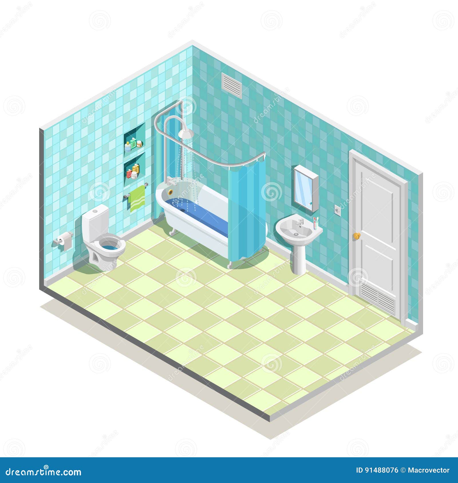 Isometric Bath Room Composition Stock Vector Illustration Of Elements