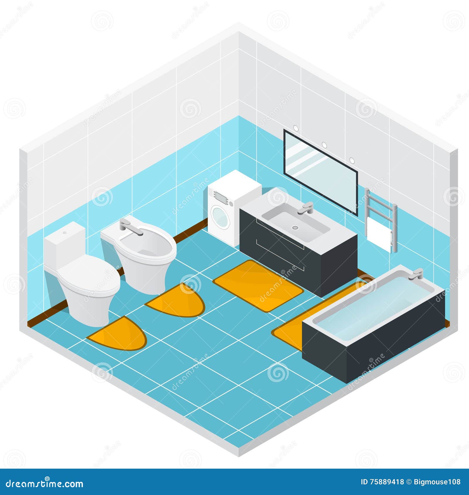 Isometric Bathroom Detailed Interior. Vector Stock Vector ...