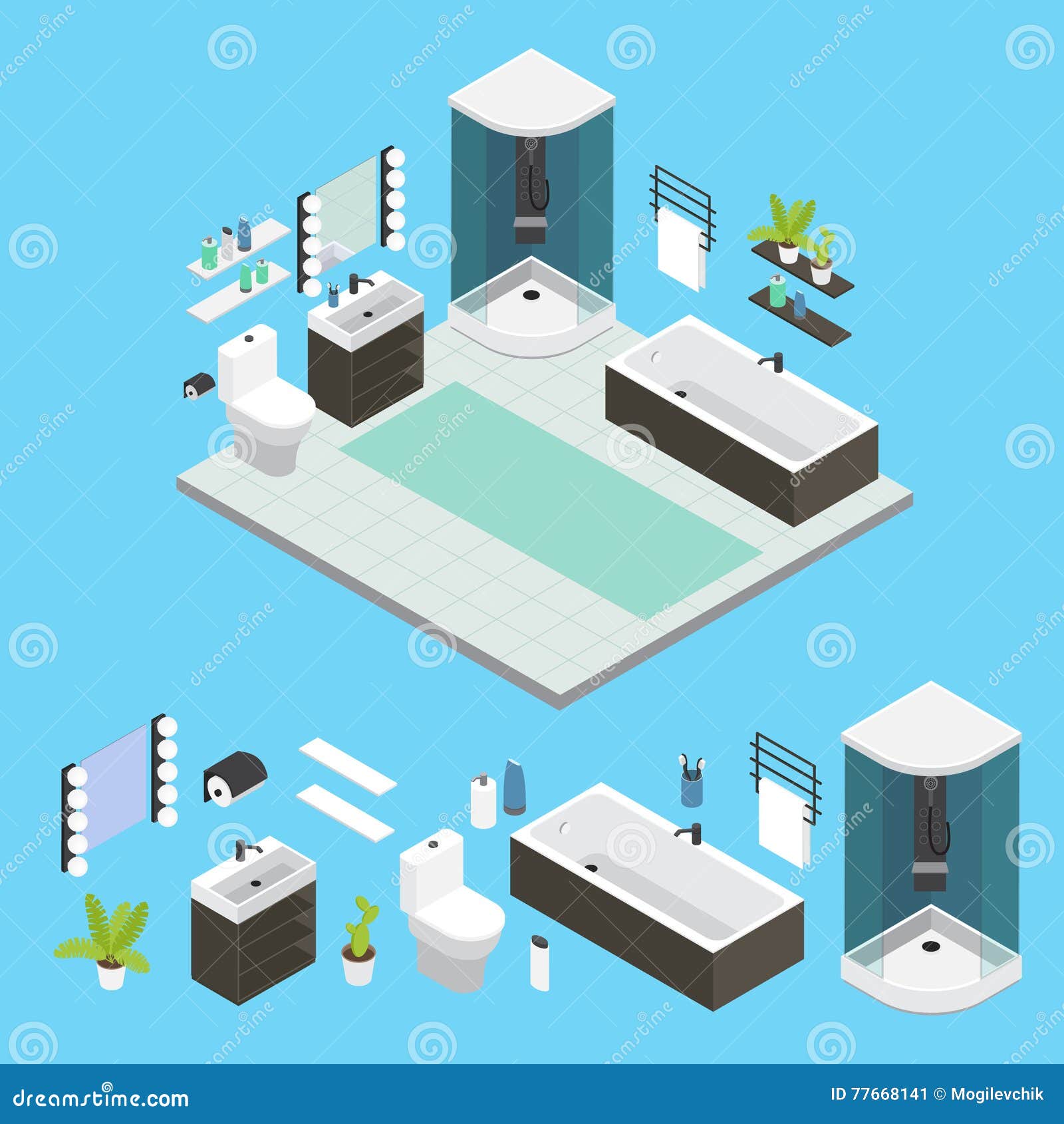Isometric Bathroom Interior Composition Stock Vector - Illustration of ...