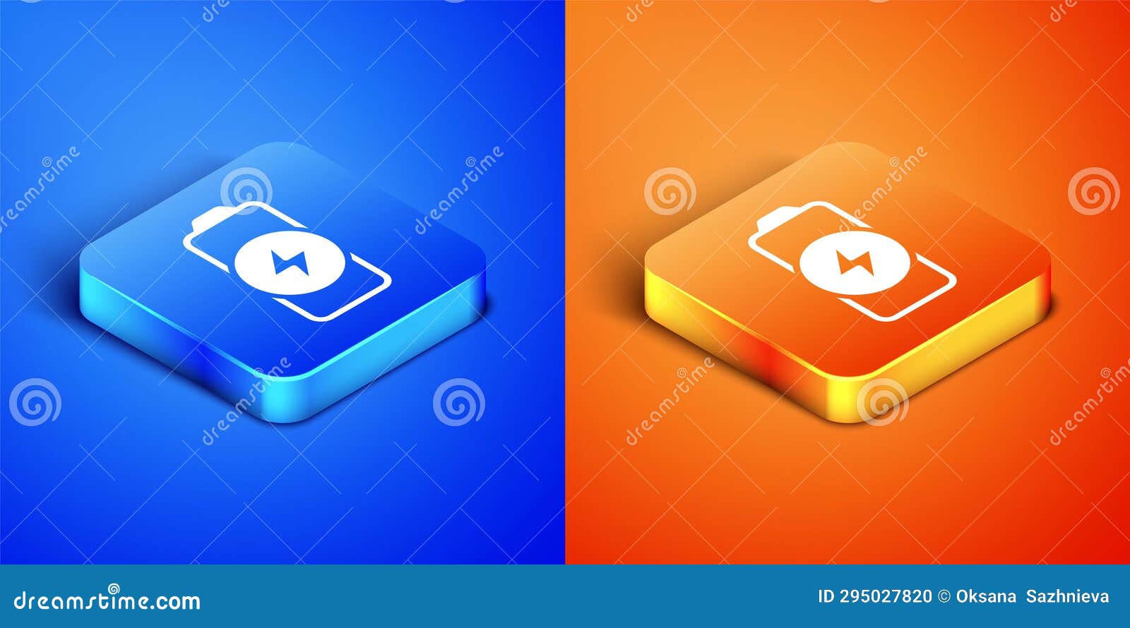 Isometric Battery Charge Level Indicator Icon Isolated on Blue and ...