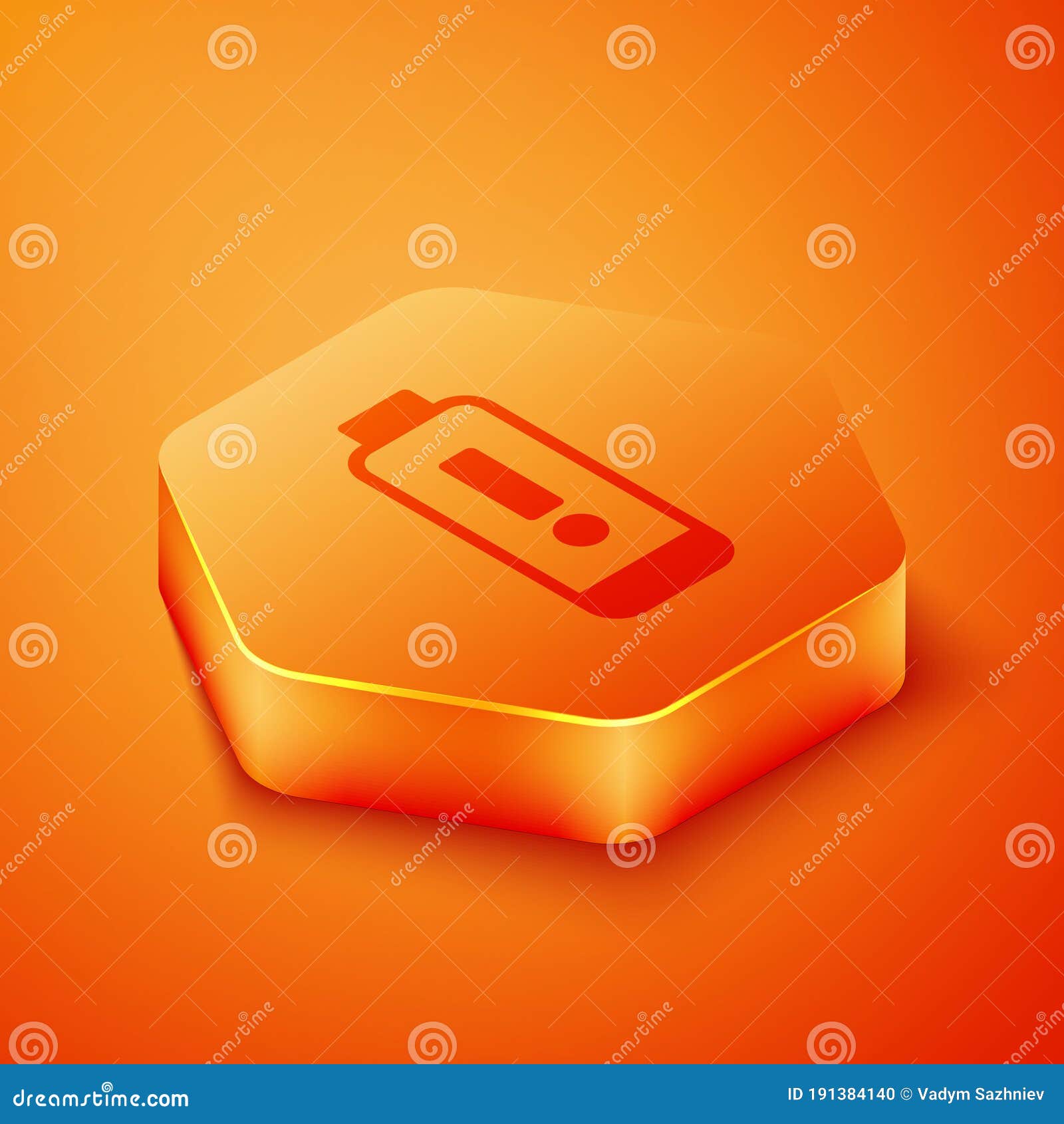 Isometric Battery Charge Level Indicator Icon Isolated on Orange ...