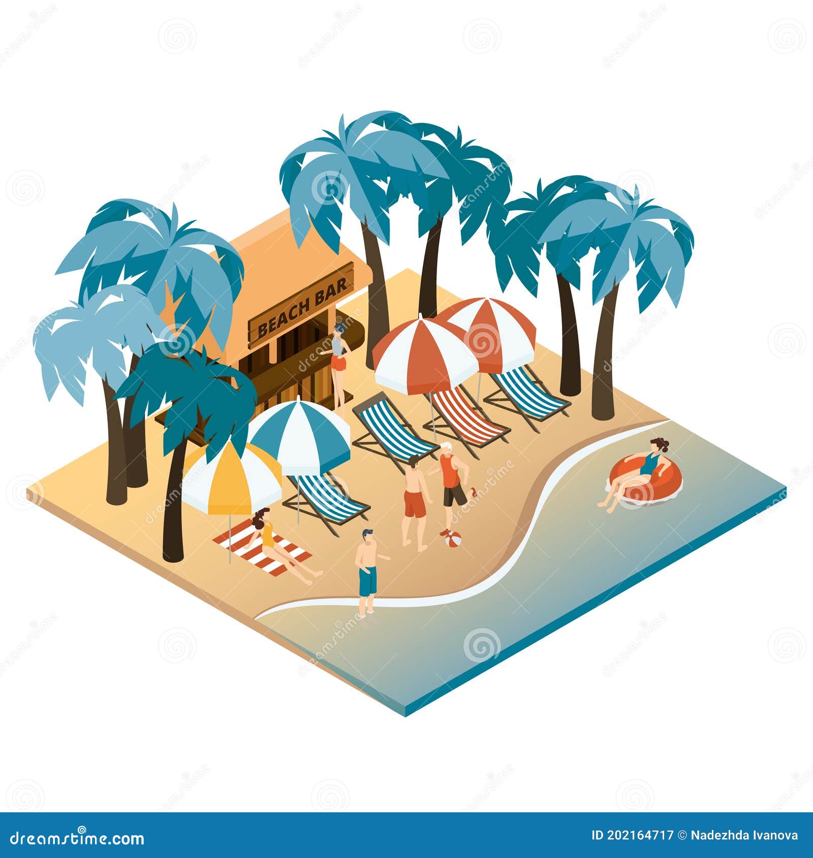Isometric Beach Concept Vector Illustration Stock Illustration ...