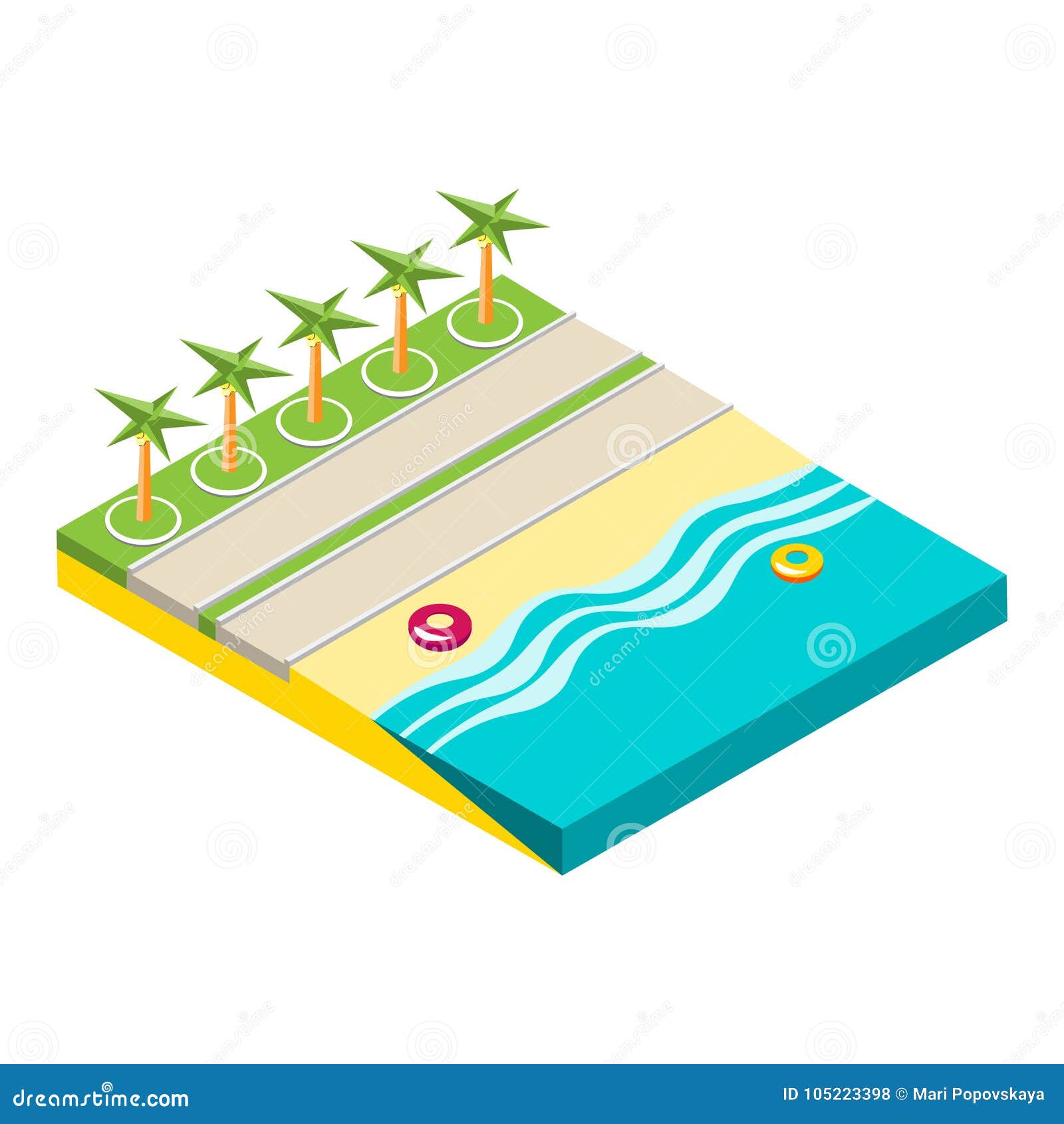 Isometric Beach Objects Isolated on White Background Stock Vector ...
