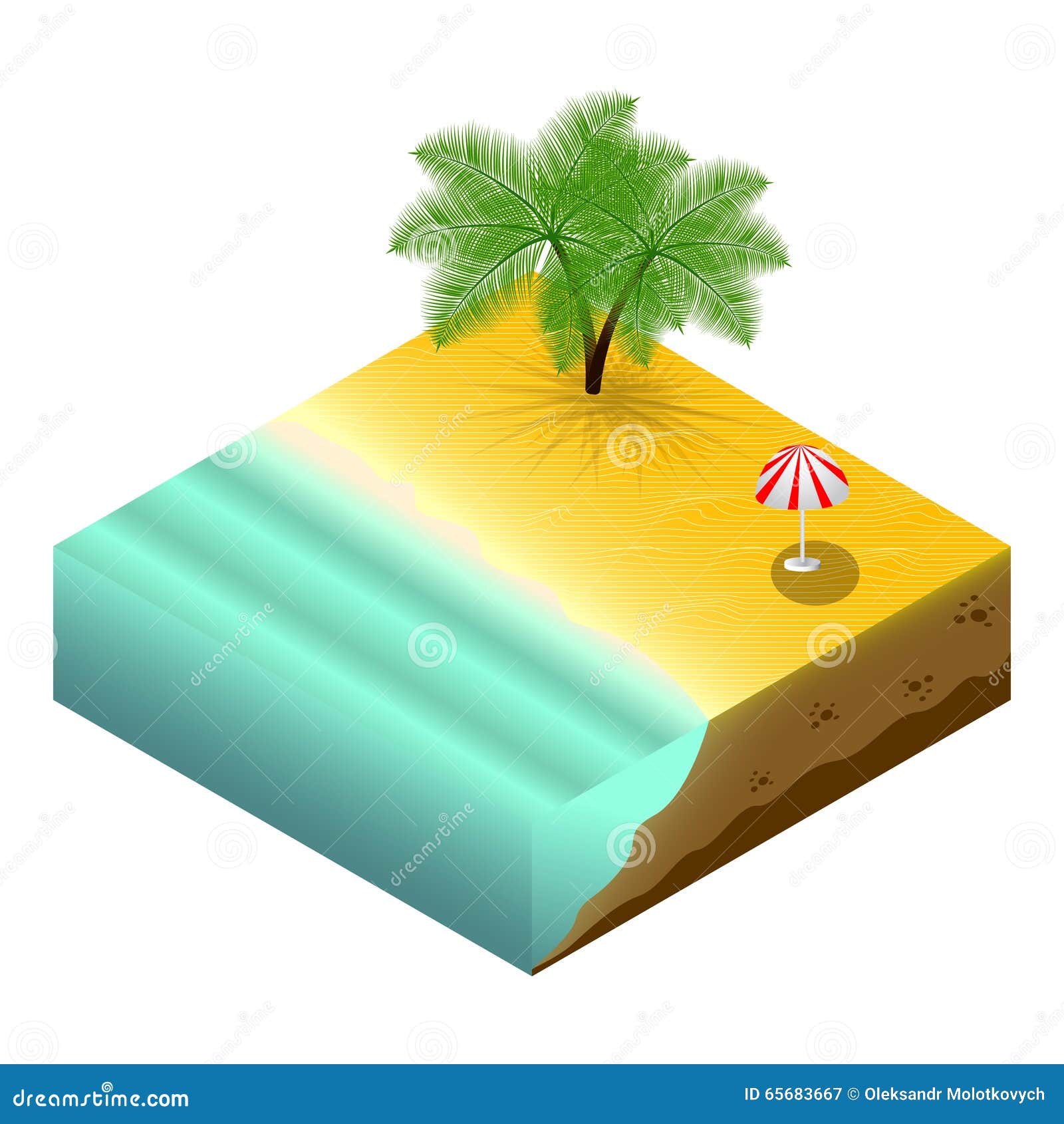 Isometric Beach with Palms and Beach Umbrella Stock Vector ...