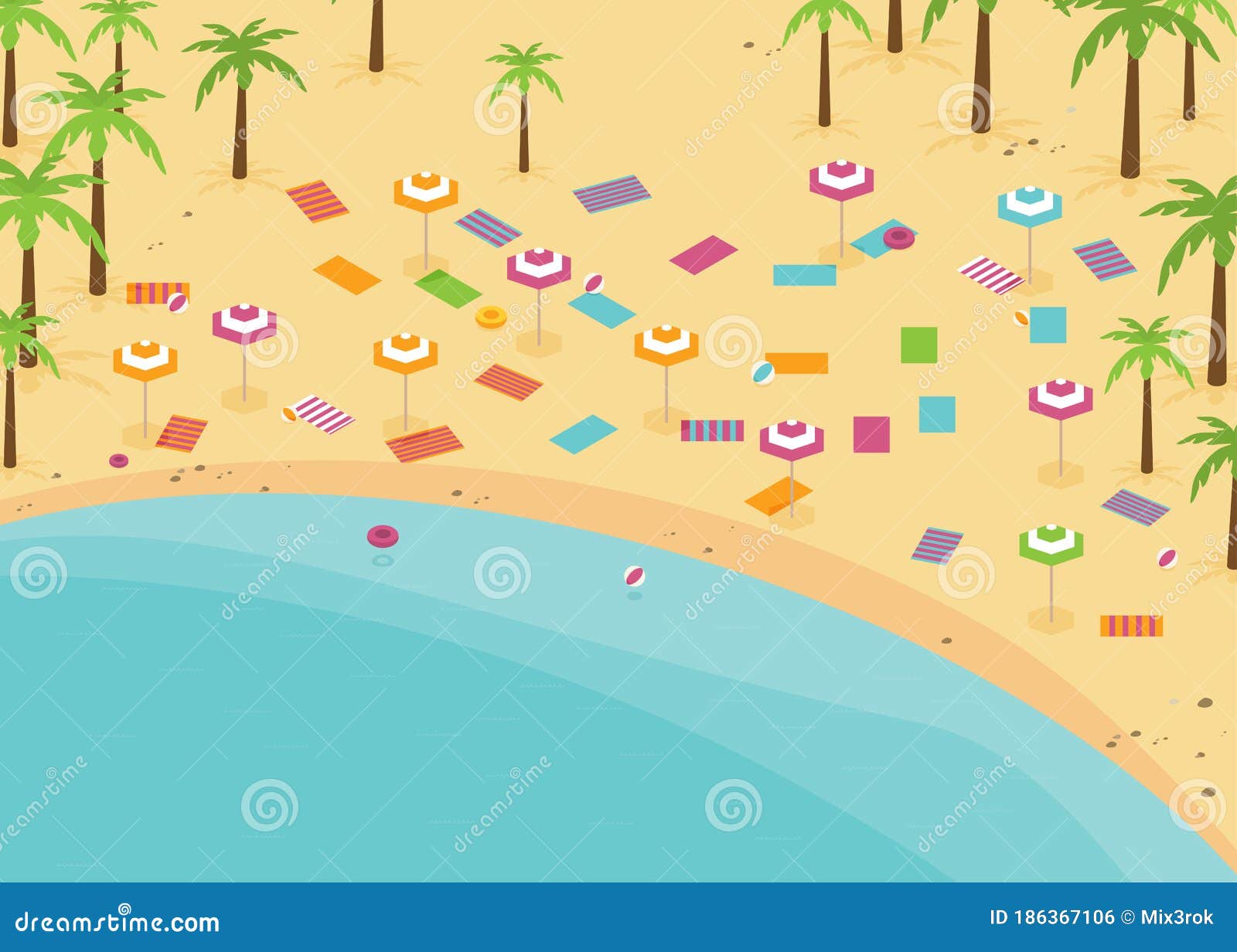 Isometric Beach with Swimming Places Flat Vector Stock Vector ...