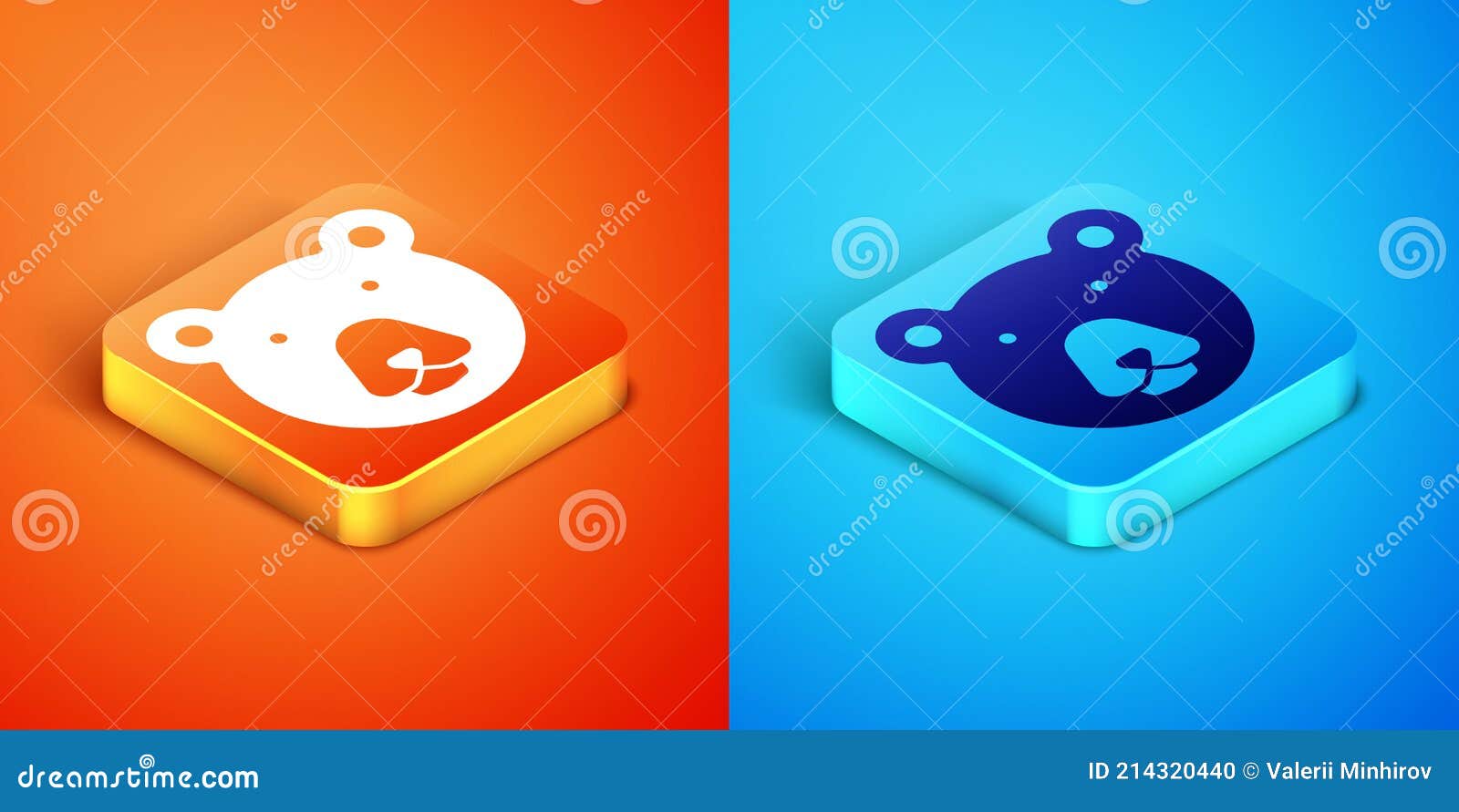 Isometric Bear Head Icon Isolated on Orange and Blue Background. Vector ...