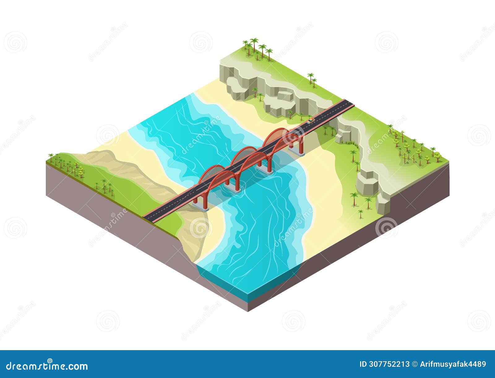 Isometric Beautiful Nature River Stock Vector - Illustration of stream ...