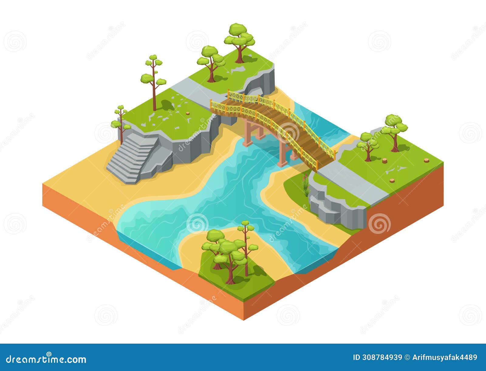 Isometric Beautiful Nature River Stock Vector - Illustration of scenic ...