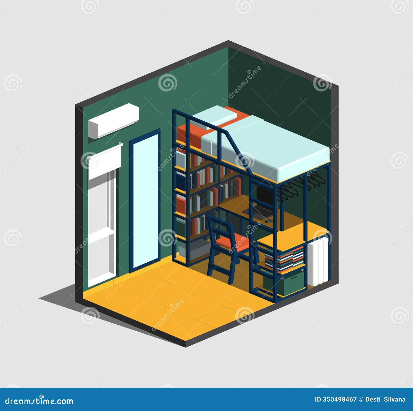Isometric Bed Room Bunk Bed Illustration Stock Illustration ...