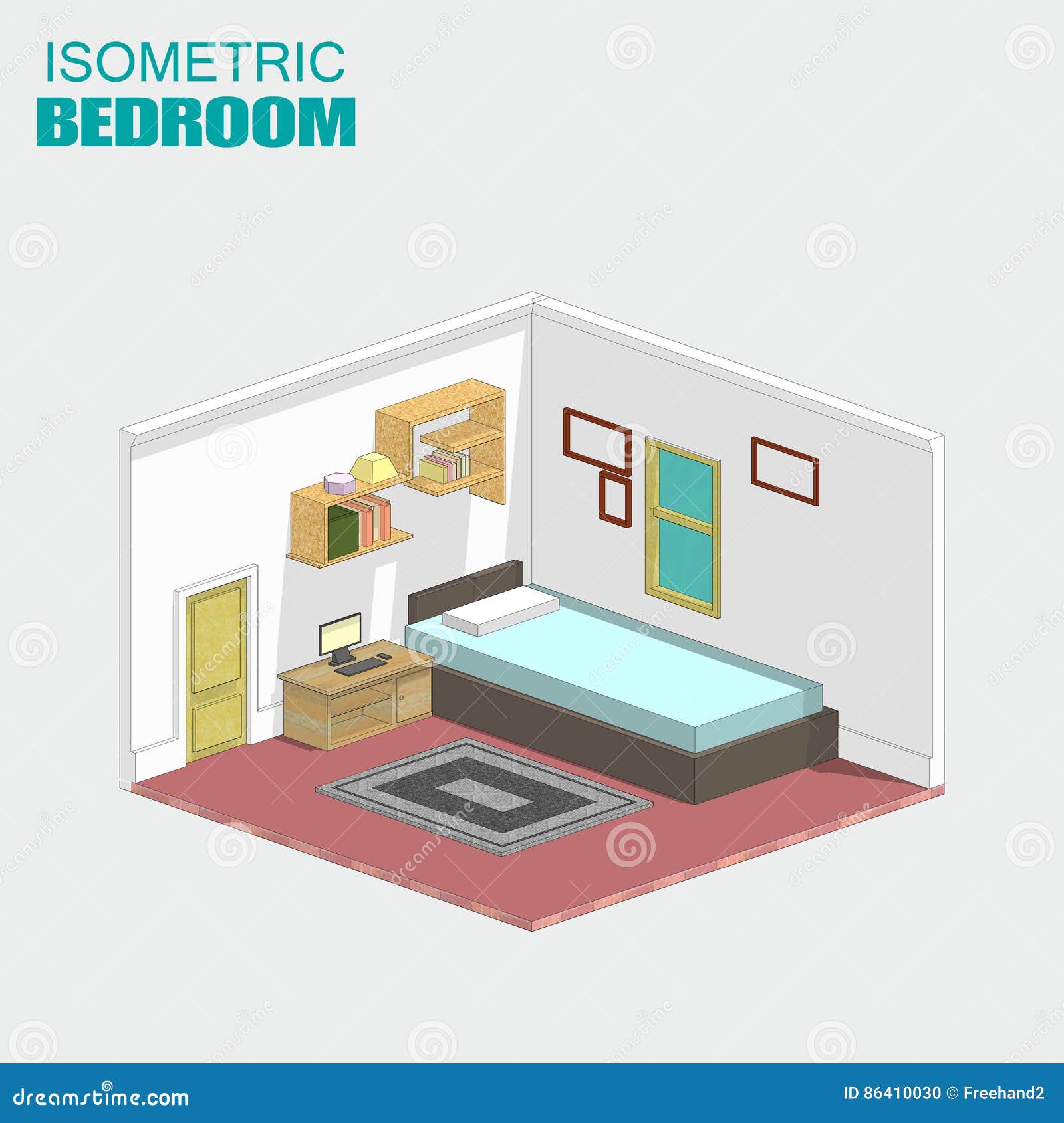 Isometric bedroom stock illustration. Illustration of household - 86410030
