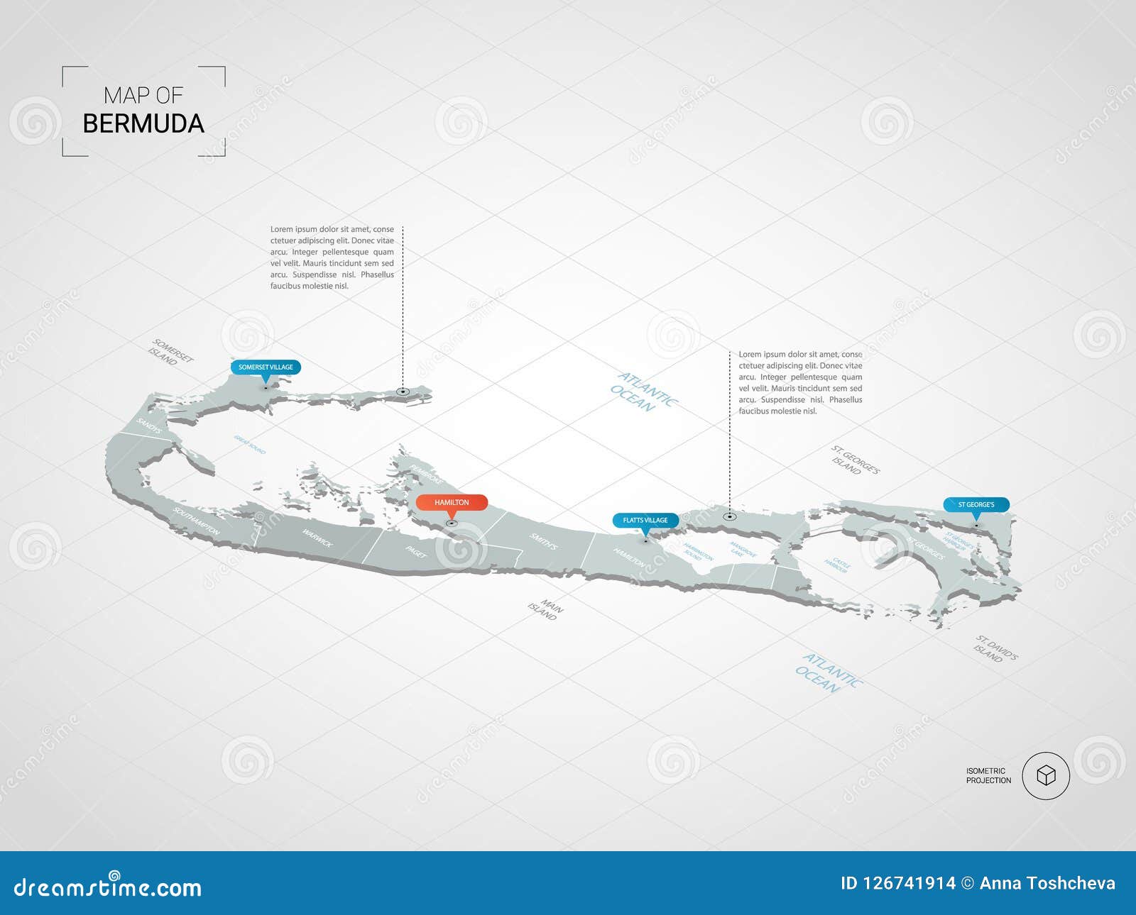Bermuda 3D Map. Stylized Isometric Striped Digital Neon Vector Map Of ...