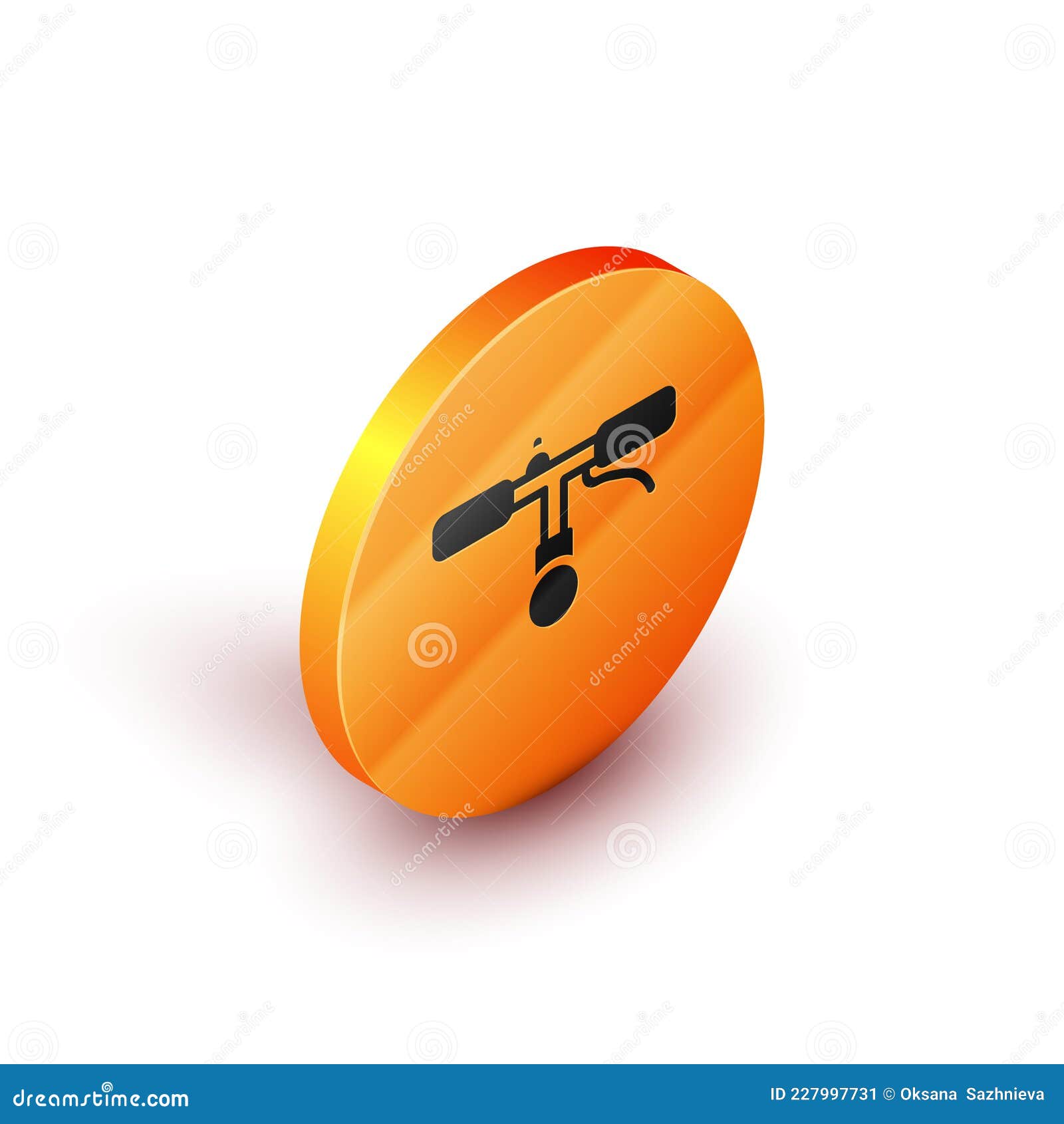 Isometric Bicycle Handlebar Icon Isolated on White Background. Orange ...