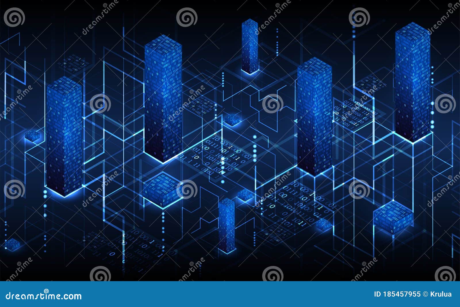 Isometric Big Data Flow Processing Concept Cloud Database Abstract Technology Background Stock