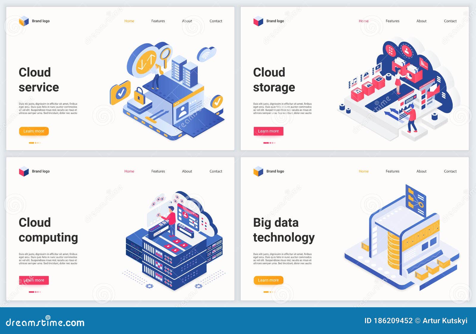 Isometric Big Data Technology Vector Illustration Set, Creative Cartoon ...