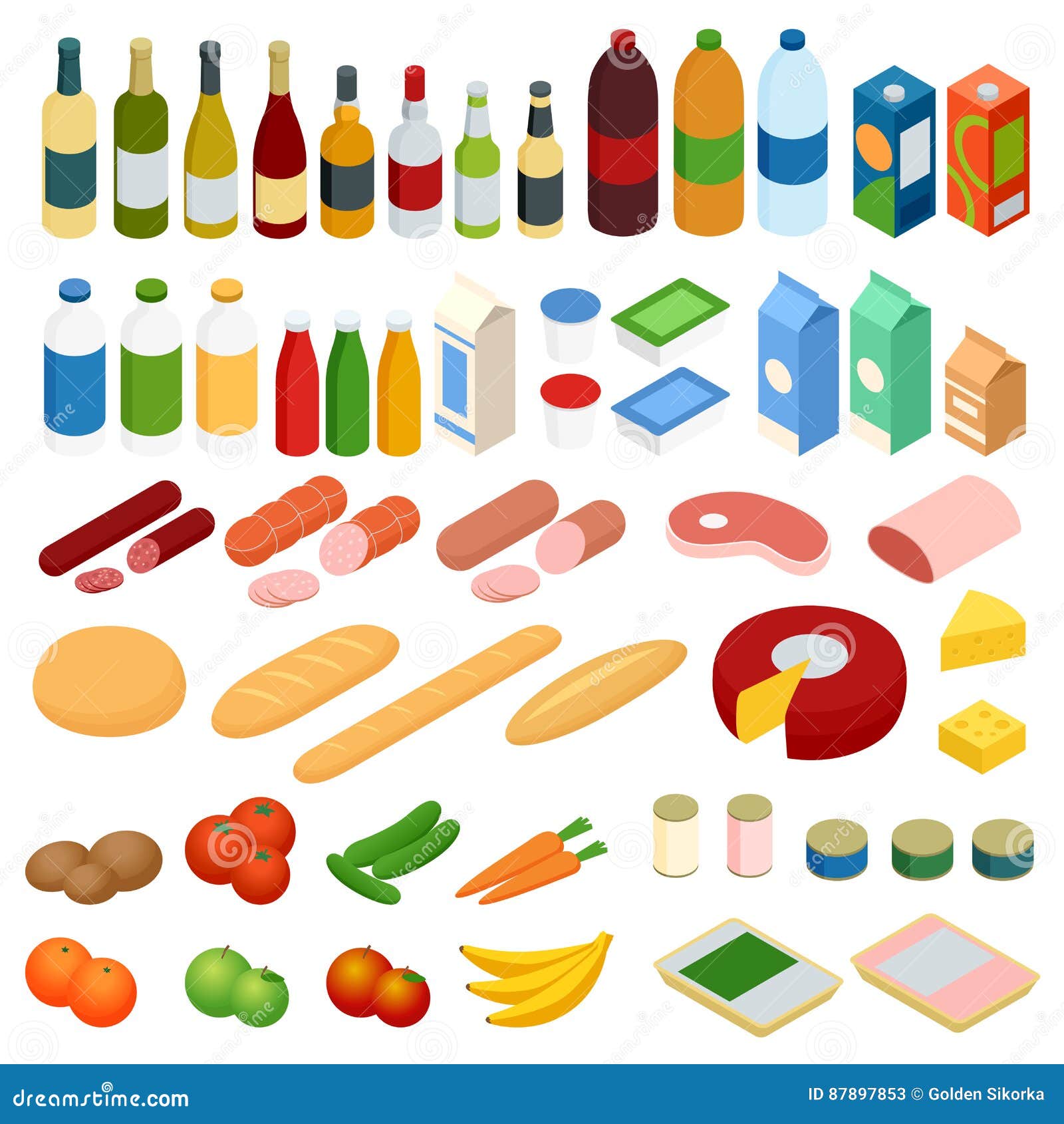 Isometric Big Set of Foodstuff. Vector Food Icons Set. Stock Vector ...