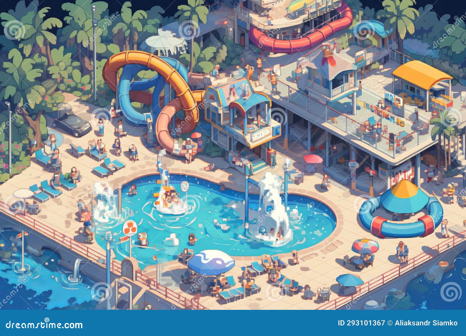 Isometric 16-bit Pixel Graphics - Water Park Stock Image - Image of ...