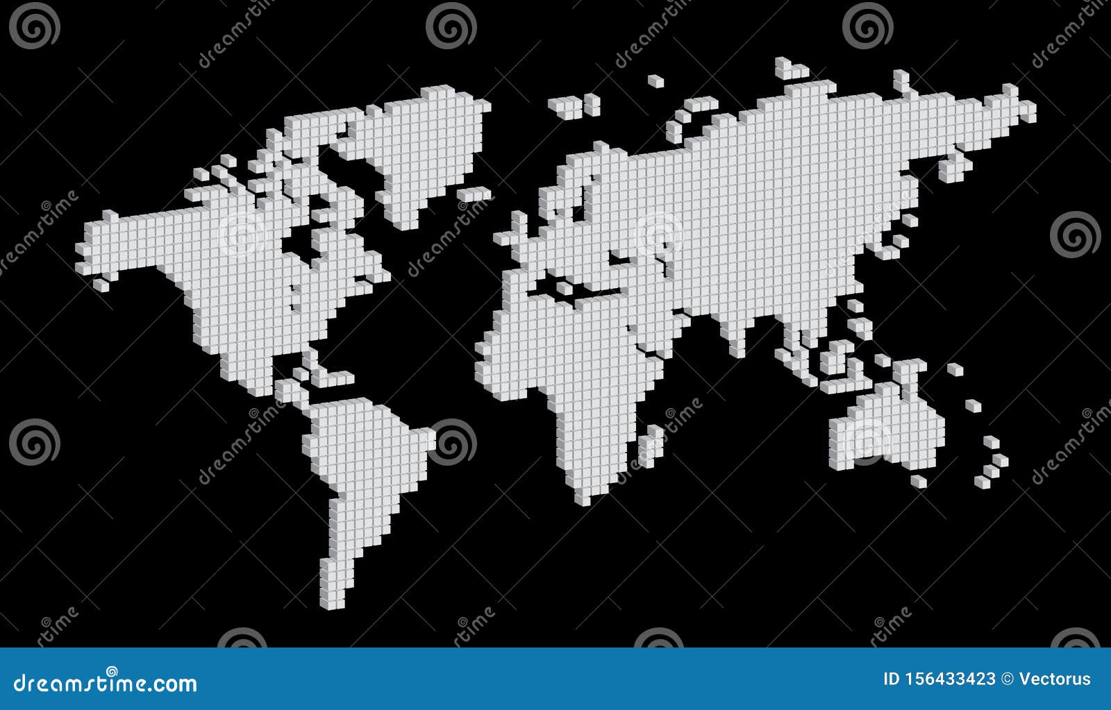 Square Dotted Global World Map Continents And Oceans Silhouette Vector ...