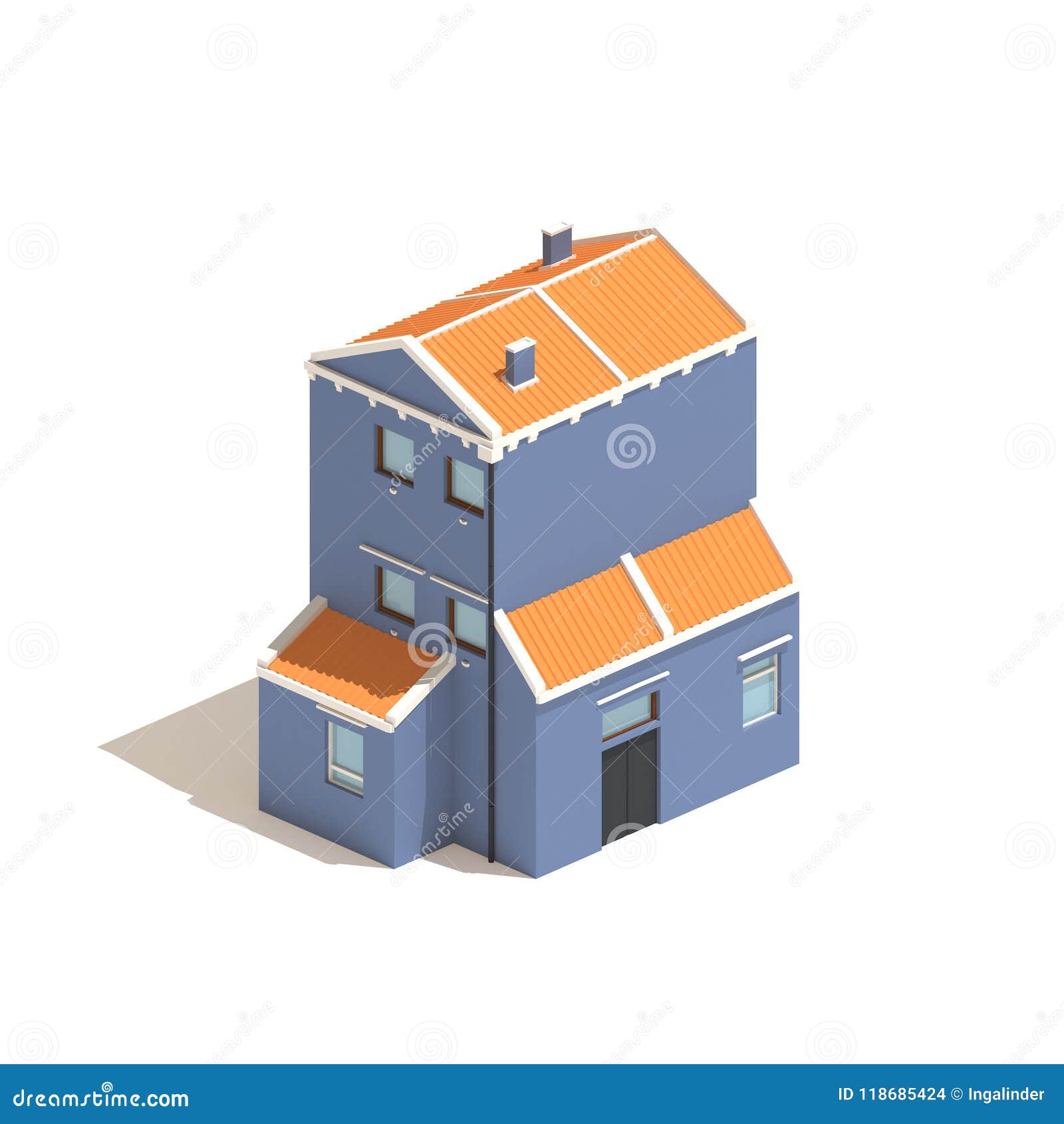 Isometric Blue House Isolated on White Background Stock Illustration ...