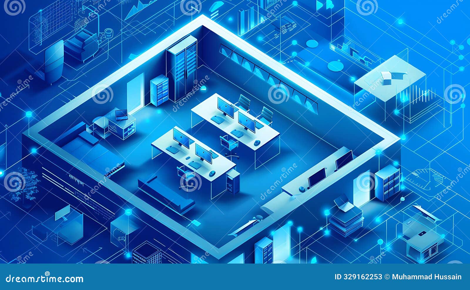 Isometric Blueprint of an Office Space with Energy-efficient Workspace ...