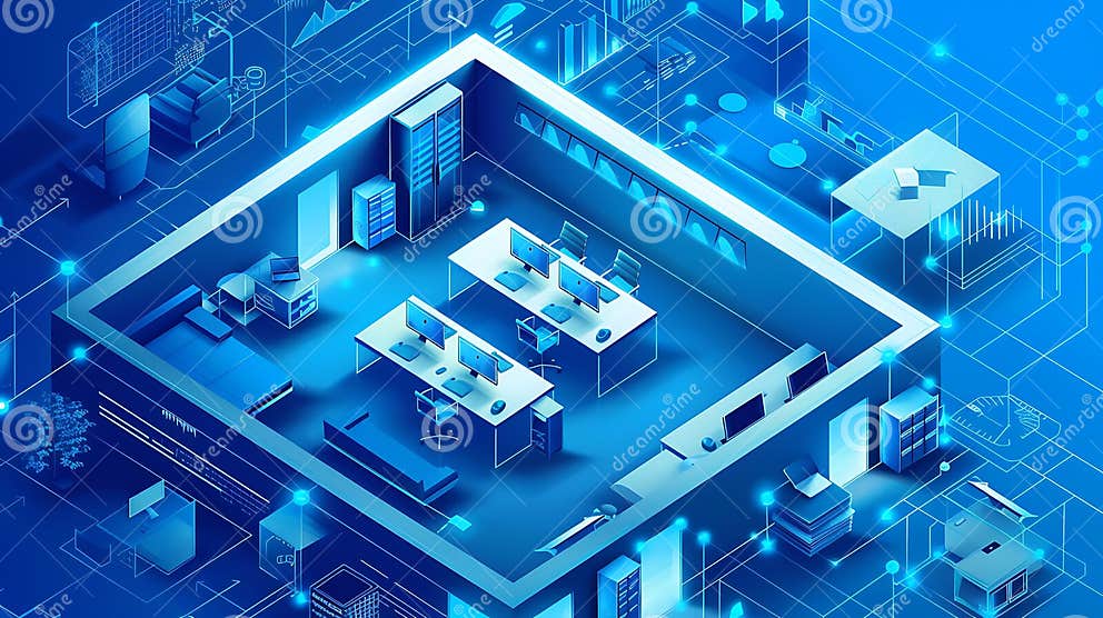 Isometric Blueprint of an Office Space with Energy-efficient Workspace ...