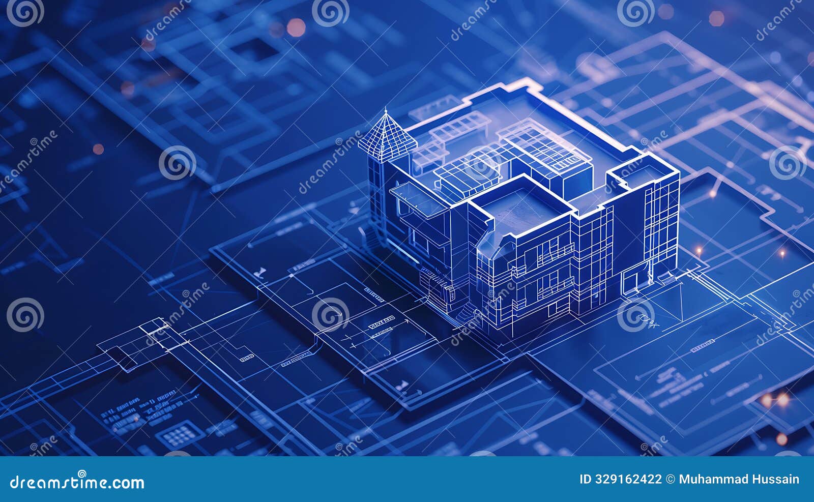 Isometric Blueprint Showing Building Permit Application Steps and ...