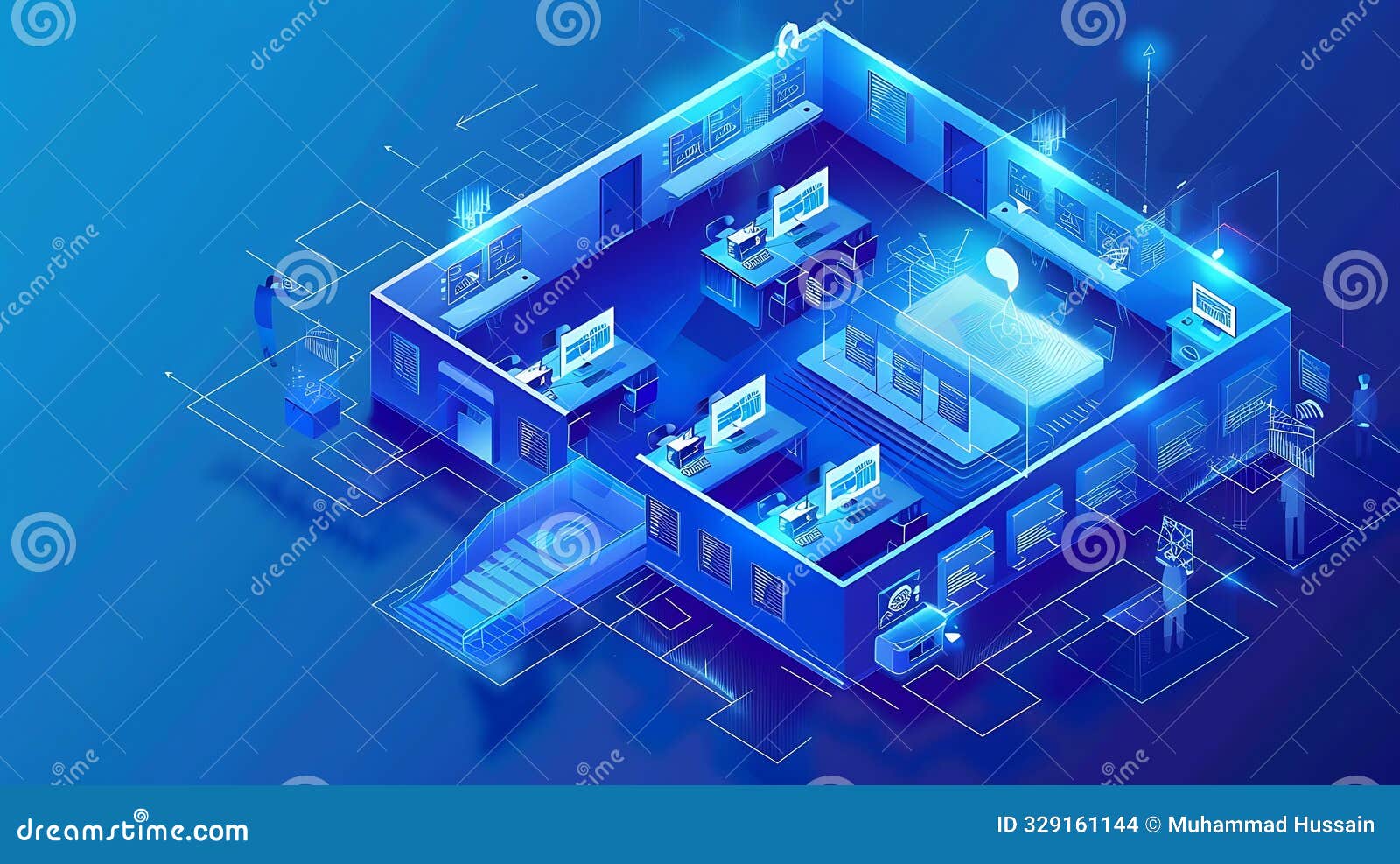 Isometric Blueprint Of A Sustainable Office Building Featuring Green ...