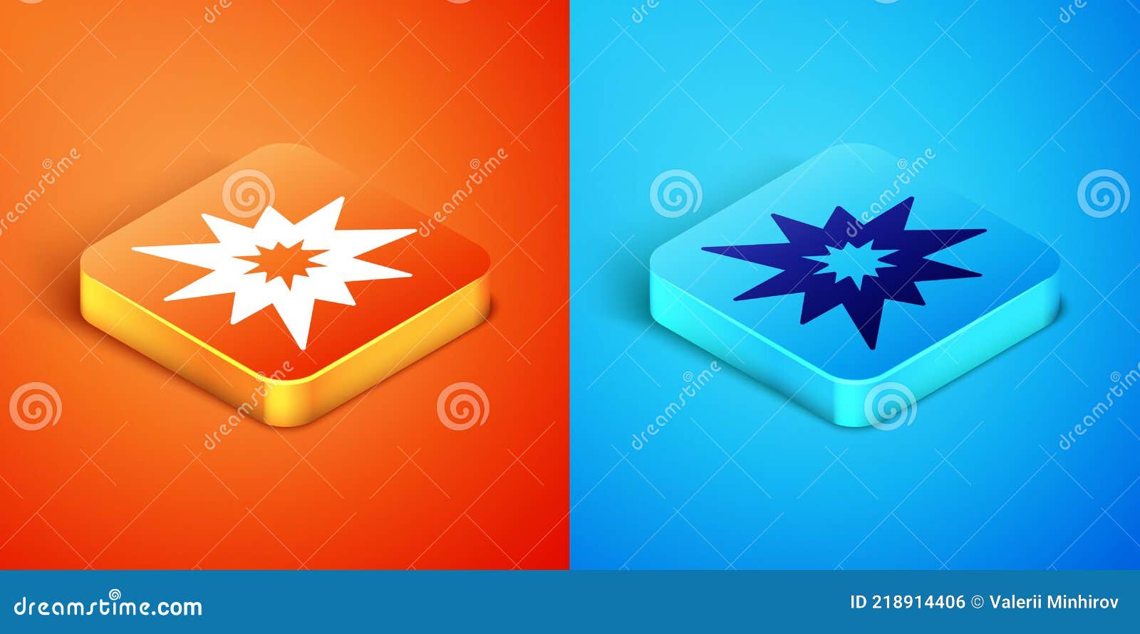Isometric Bomb Explosion with Shrapnel and Fireball Icon Isolated on ...