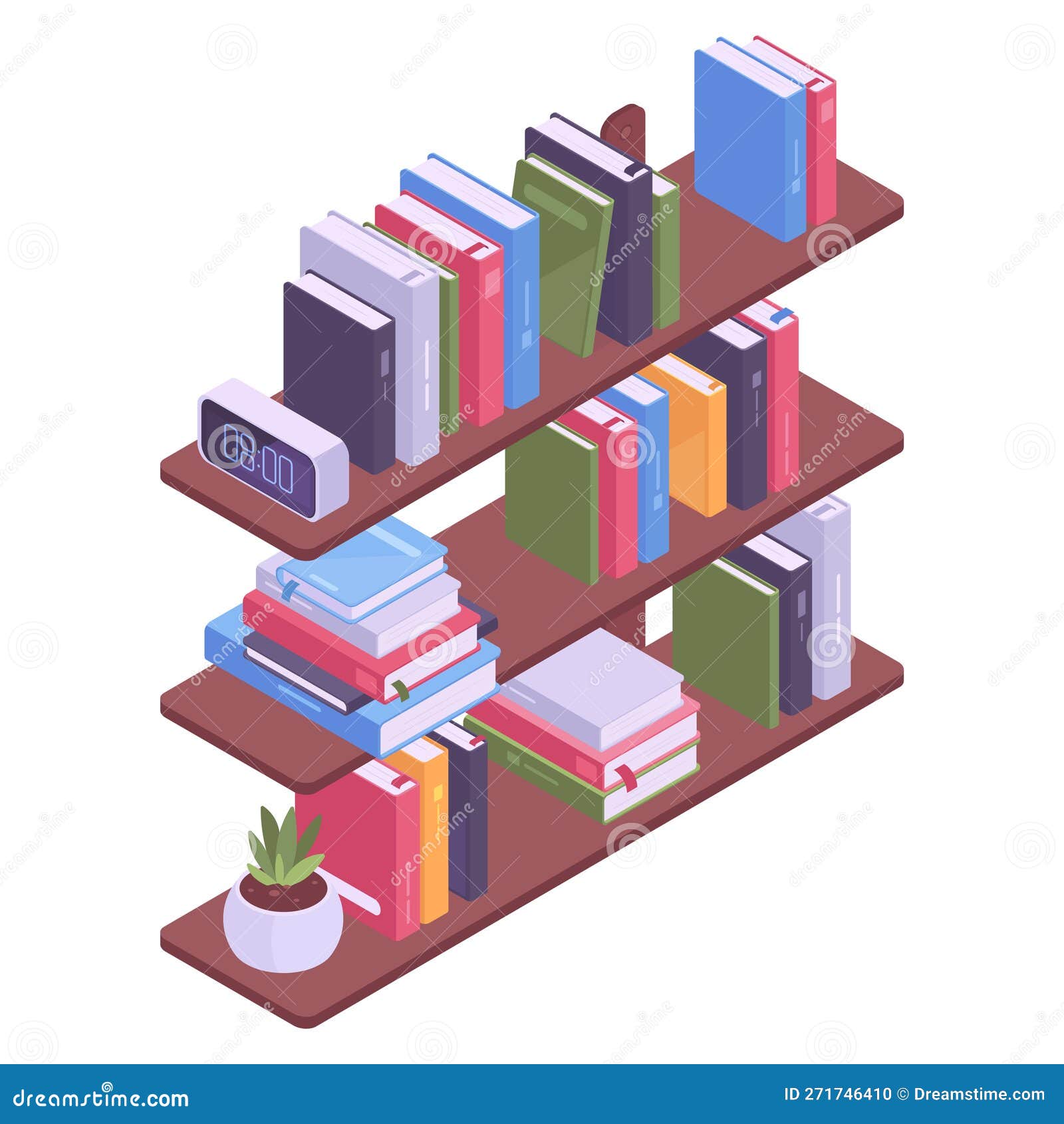Isometric Book Shelf. Library Room or Office Bookshelves, Book Stack on ...