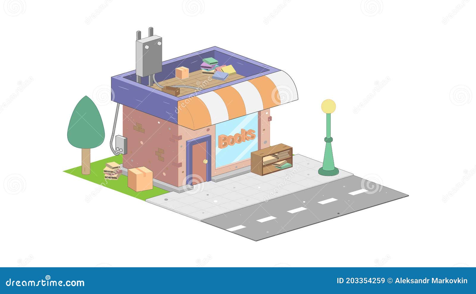 Isometric Bookstore on White Background. Modern Bookstore in Isometric ...