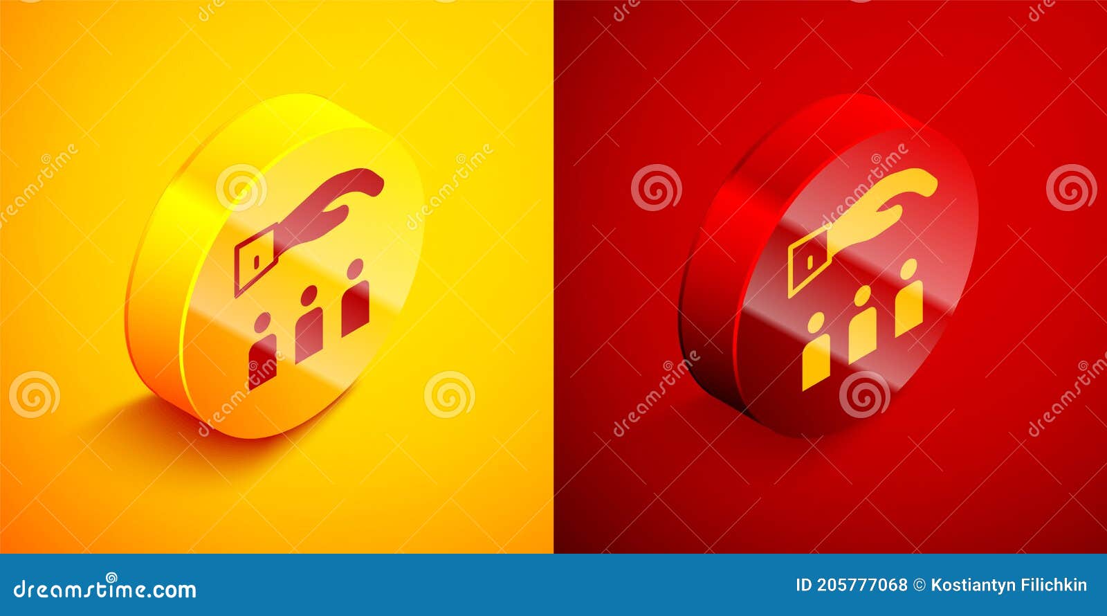 Isometric Boss with Employee Icon Isolated on Orange and Red Background ...