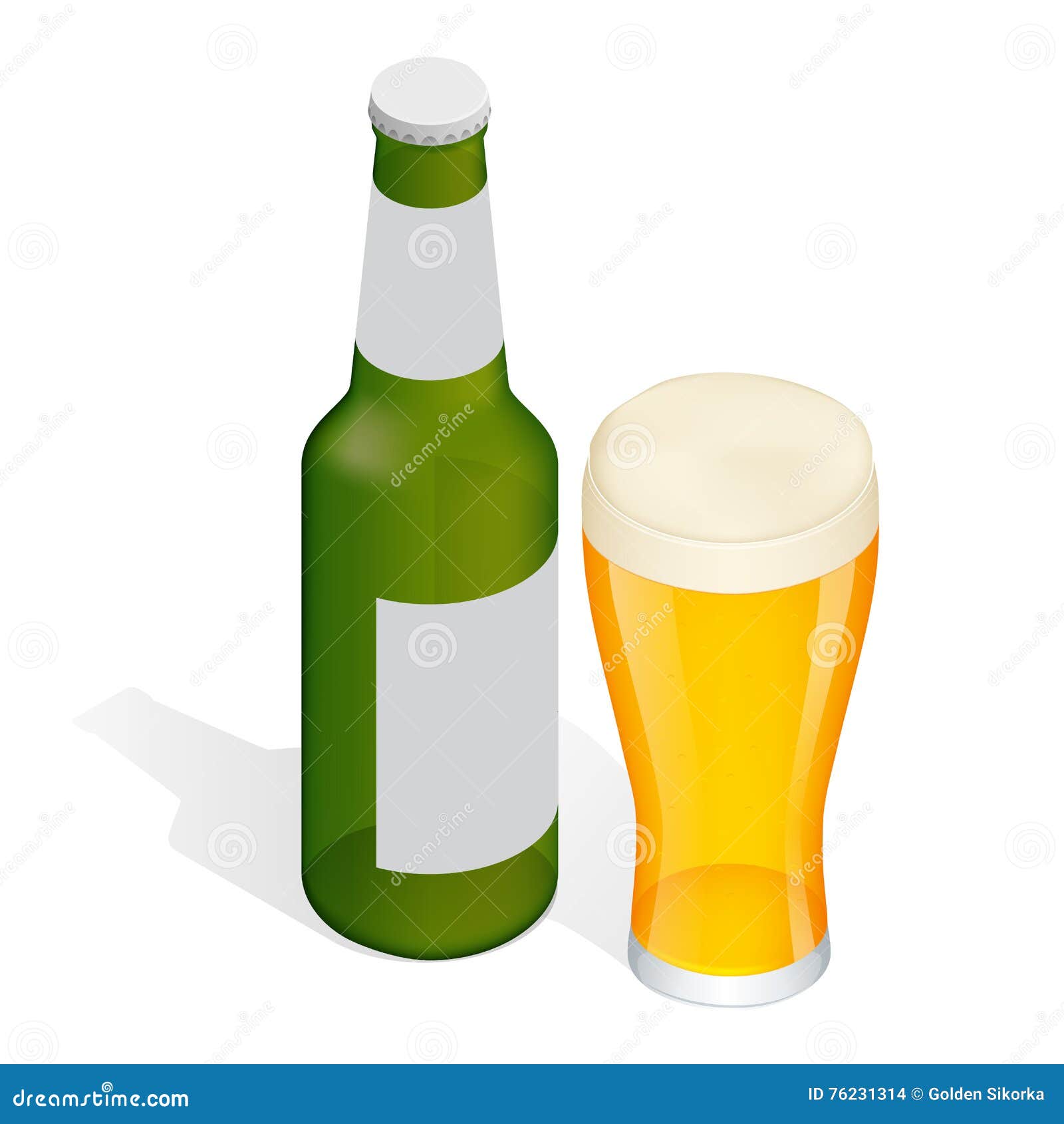 Isometric Bottle of Beer with Drops and Glass Stock Vector ...