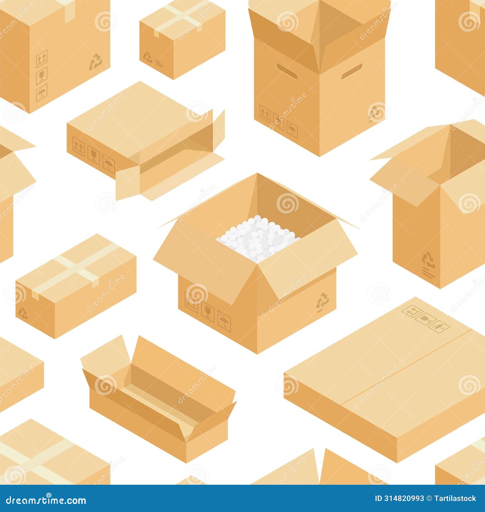 Isometric Boxes Pattern. Seamless Print of Abstract Cardboard Packaging ...