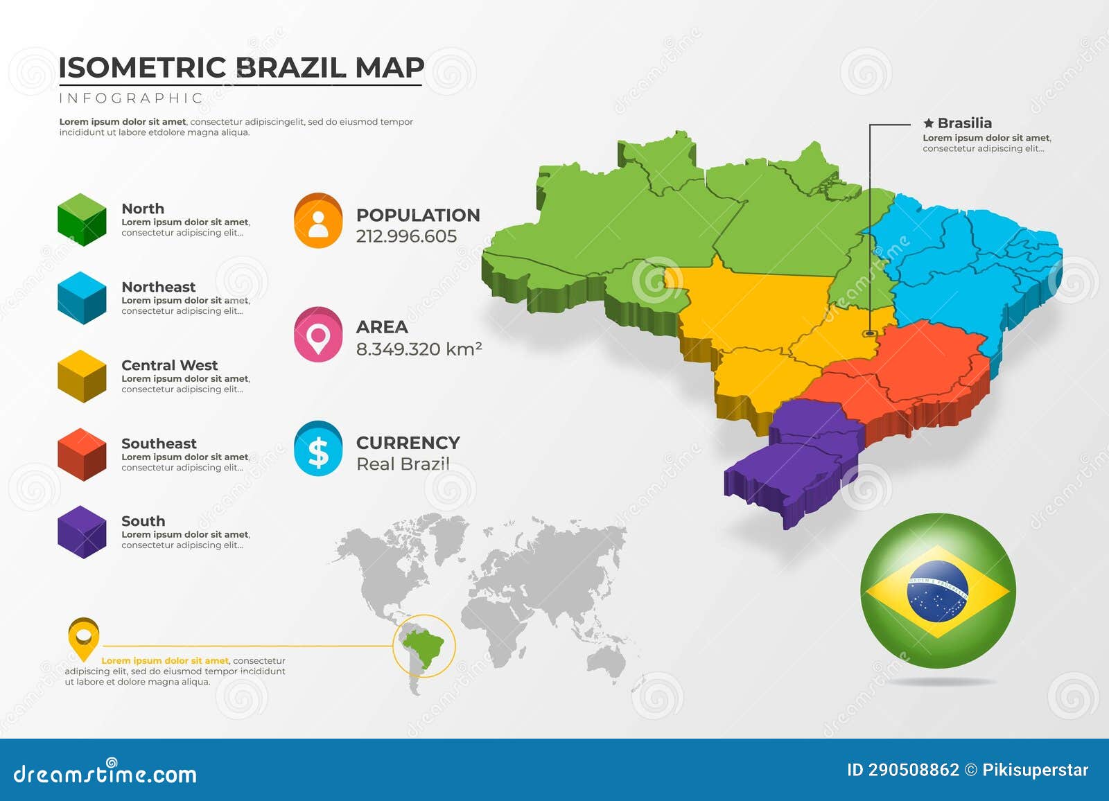 Isometric Brazil Map Infographic Design Vector Illustration Stock ...