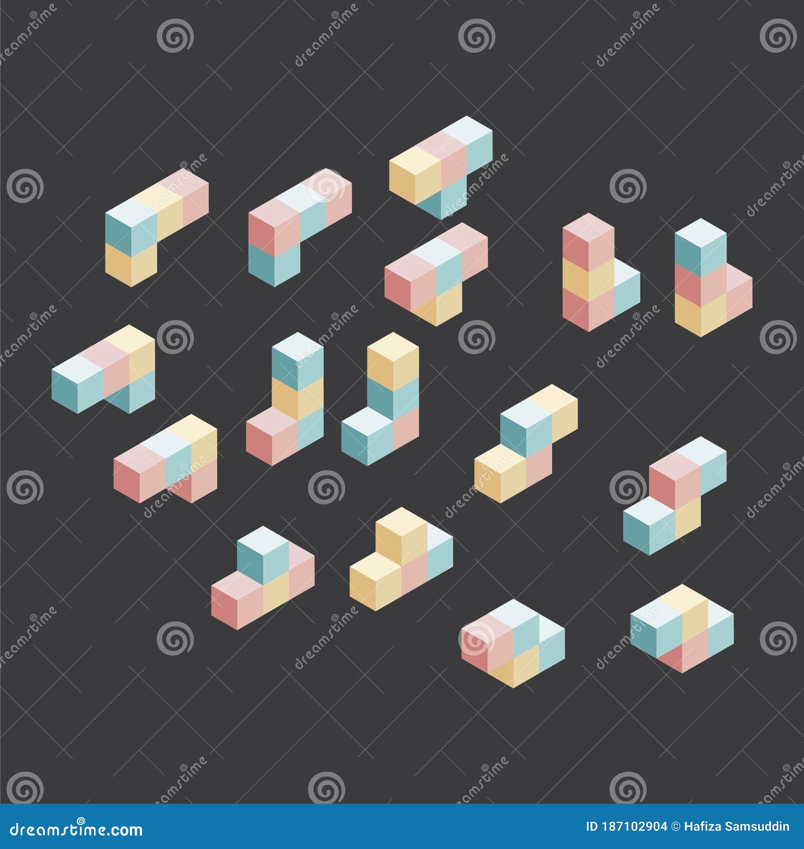 Isometric Bricks of Different Shapes. Vector Illustration Decorative ...