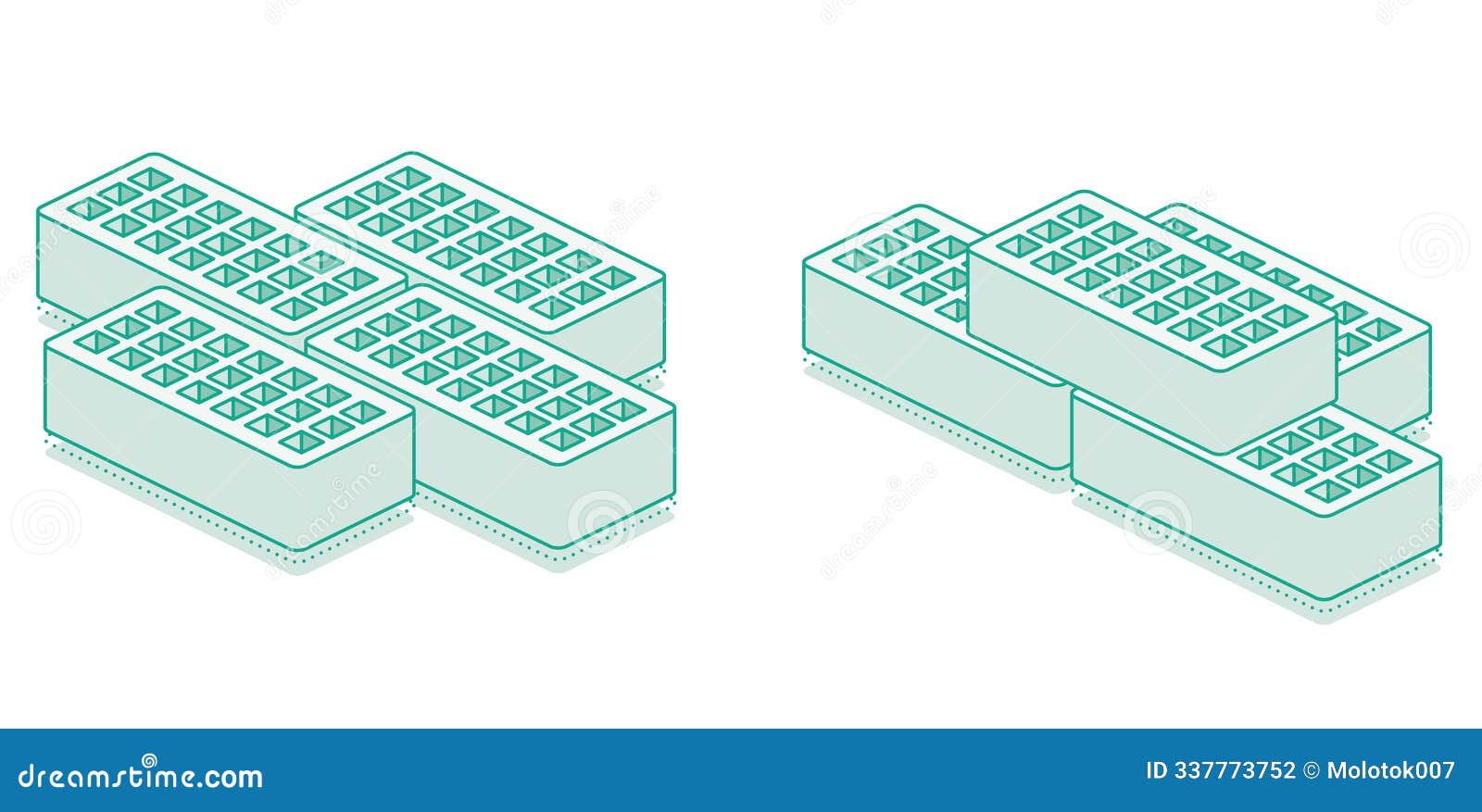Isometric Bricks with Holes. Illustration. Outline 3D Object Isolated ...